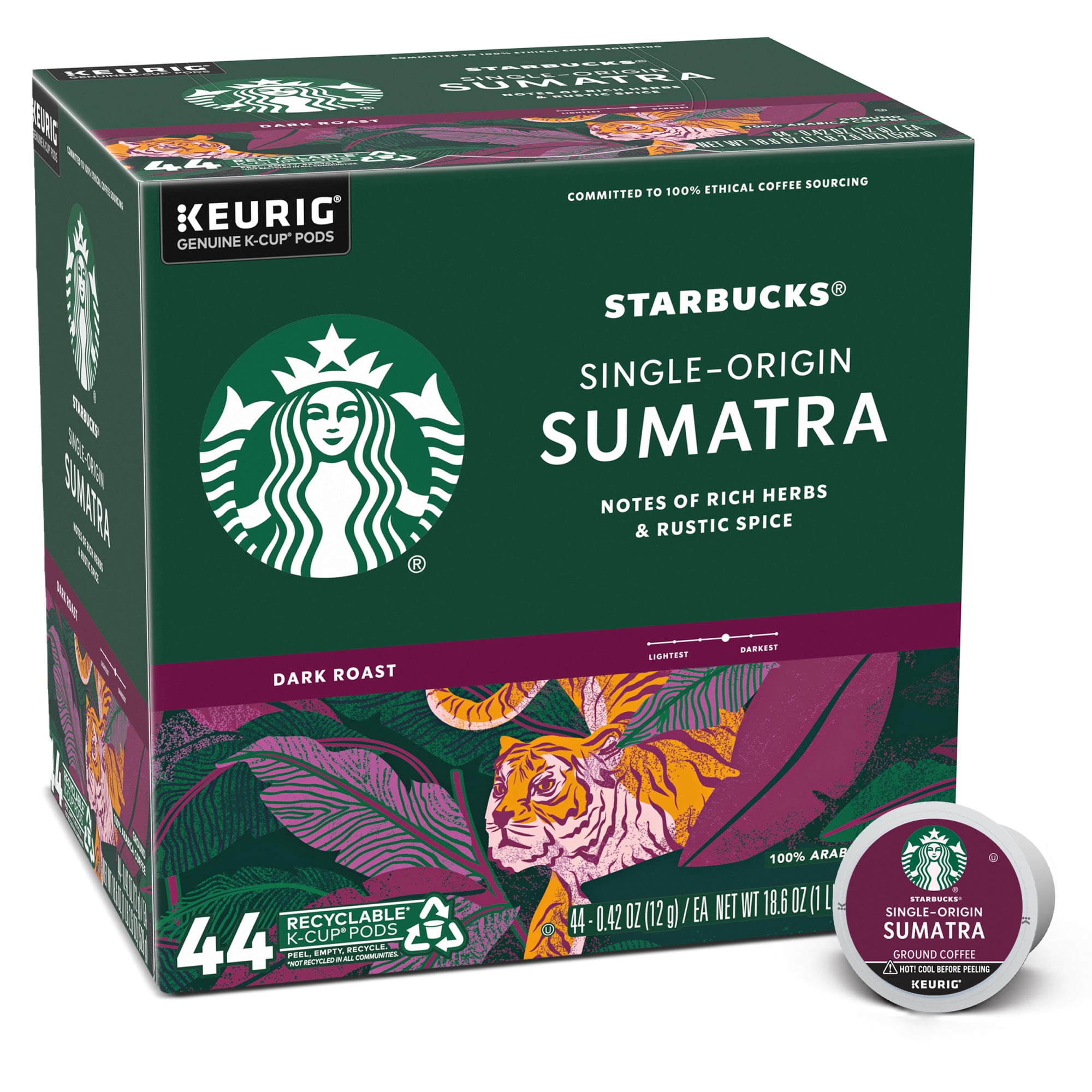 Starbucks Sumatra Dark Roast, Spicy & Full-Bodied K-Cup Coffee Pods, 44 ...