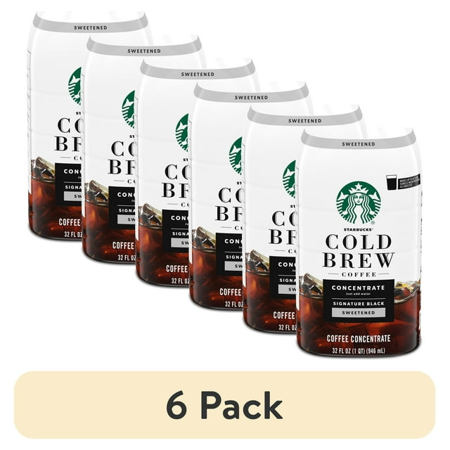 (6 pack) Starbucks Sweetened Signature Black Cold Brew Coffee Concentrate, Multi-Serve, 32 fl oz ...