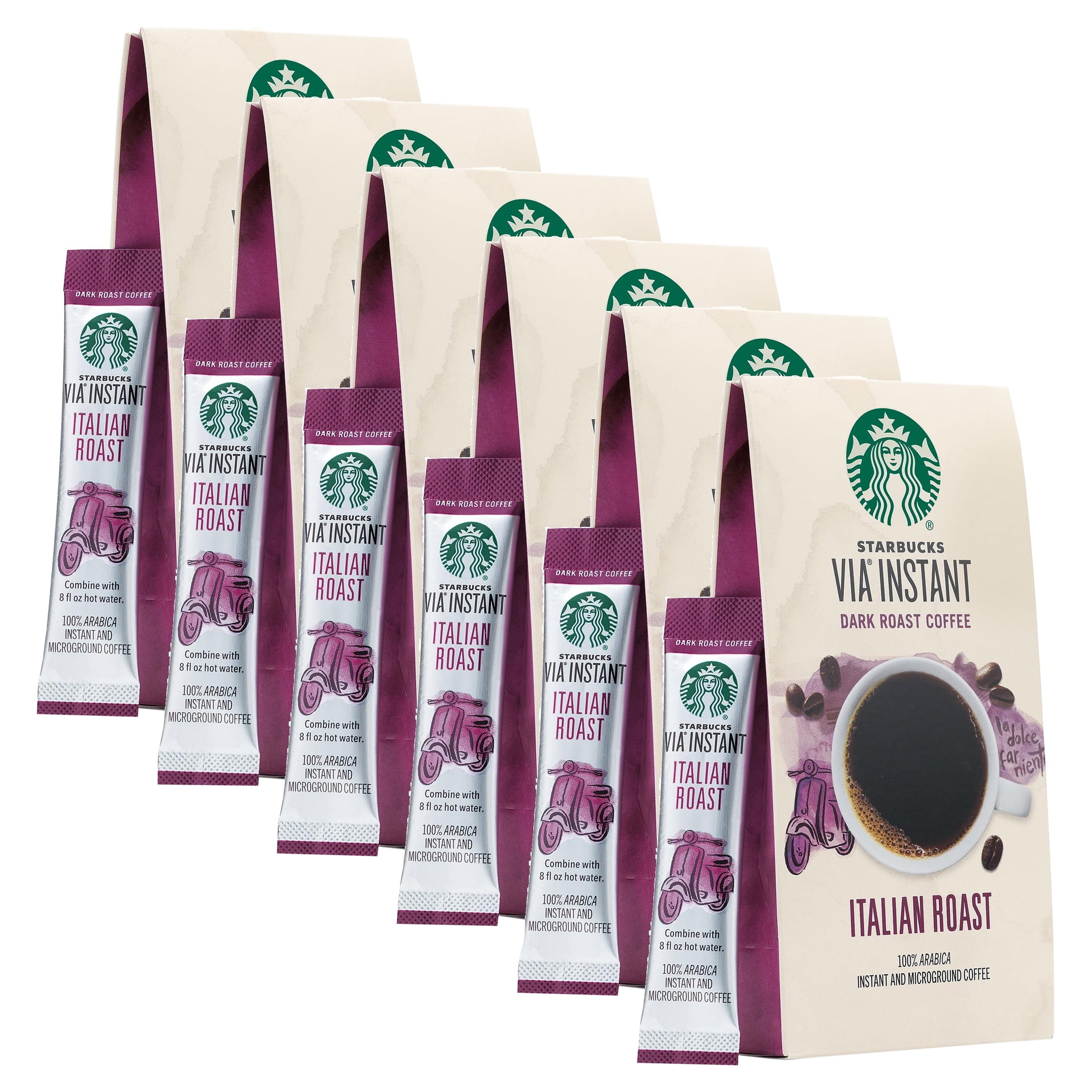 (6 pack) Starbucks Via Italian Roast, Dark Roast Instant Coffee Packets ...