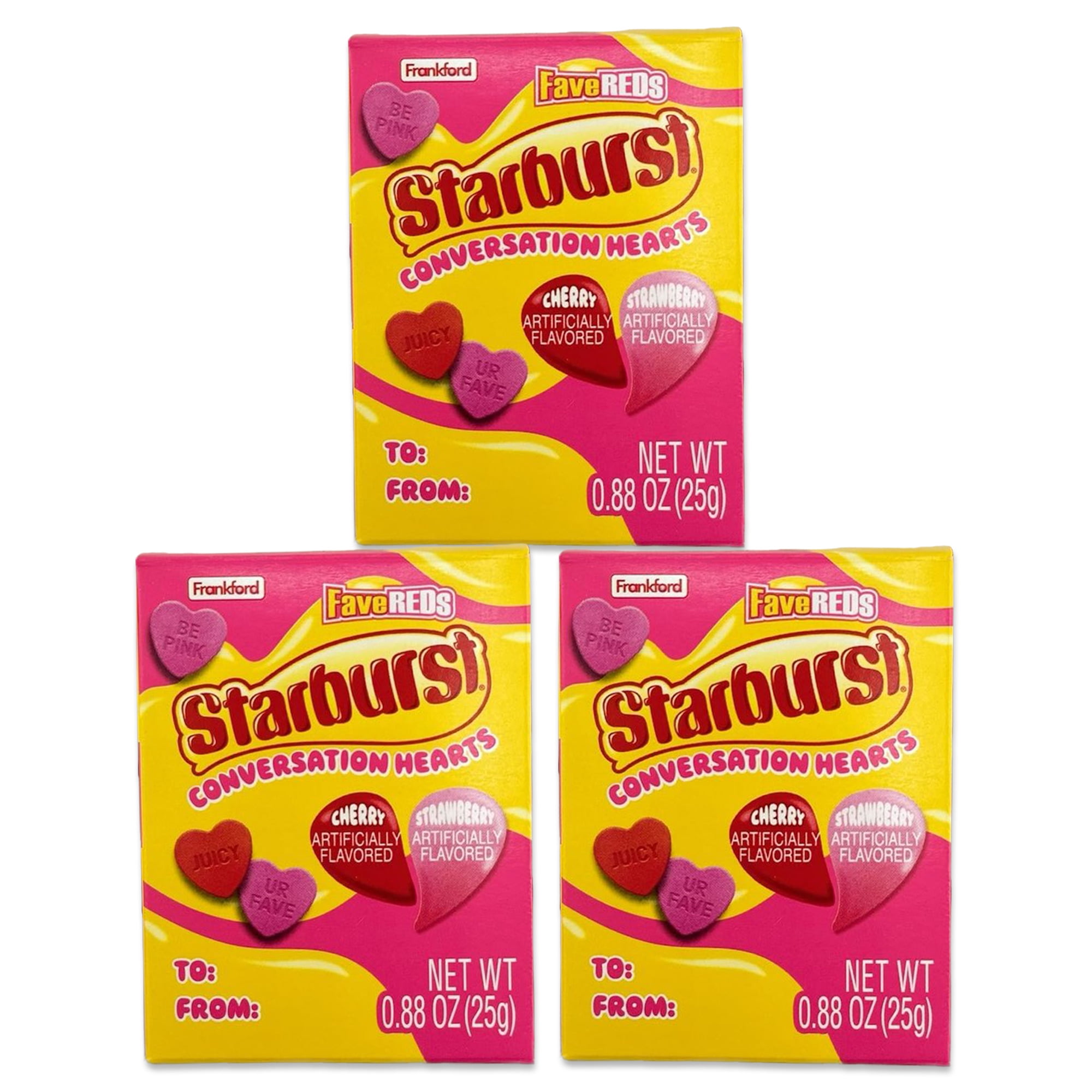 Starburst FaveReds Conversation Hearts, Pack of 3 x 0.88oz Boxes ...