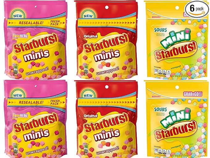Starburst Minis Stand Up Pouch Fruit Chews Original, Sours, and Fave ...
