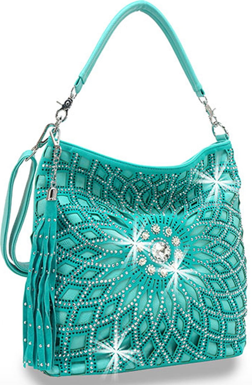 Zzfab Starburst Rhinestone Hobo Bag, Turquoise, Synthetic Leather ...