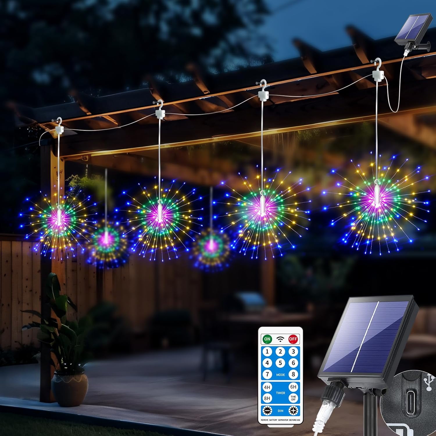 Starburst Sphere Lights, 6 Pack 1200LEDs Solar Firework Lights with 8 ...