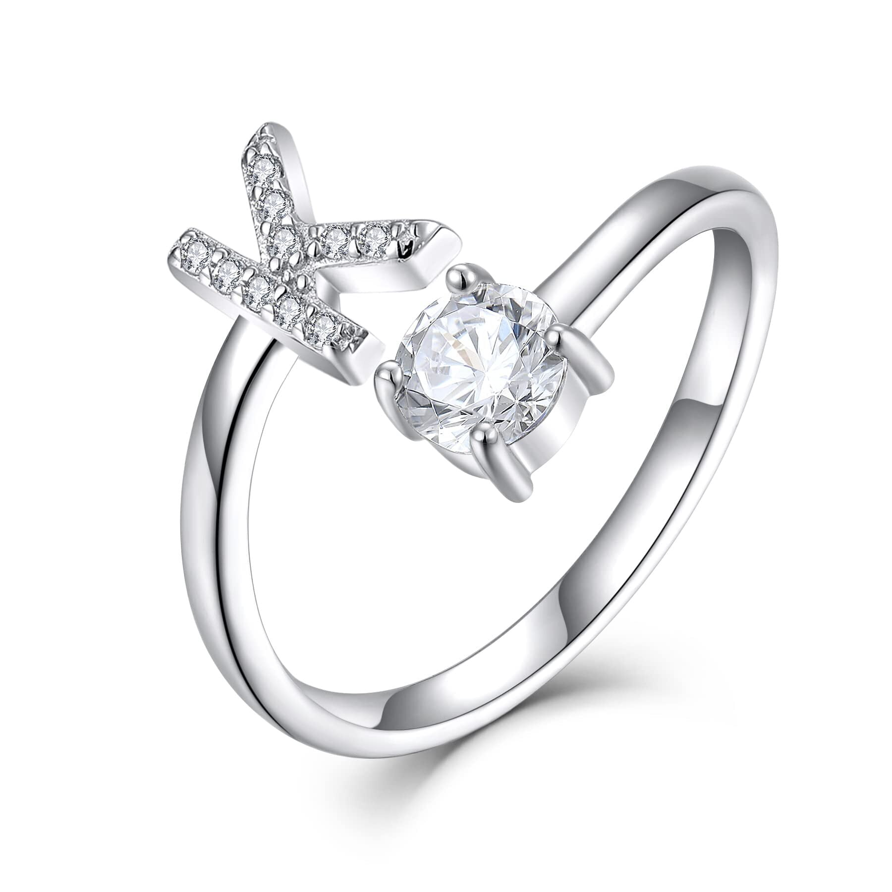 Starchenie Adjustable Silver Initial Ring for Women, Letter K, 925 ...