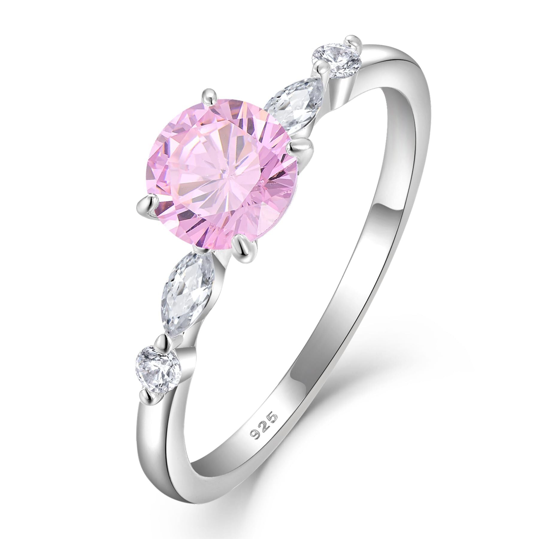 Starchenie Round Pink Promise Rings for Her | 925 Sterling Silver Halo ...