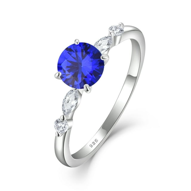 Starchenie Round Sapphire Promise Rings for Her | 925 Sterling Silver Halo Ring | Engagement ...
