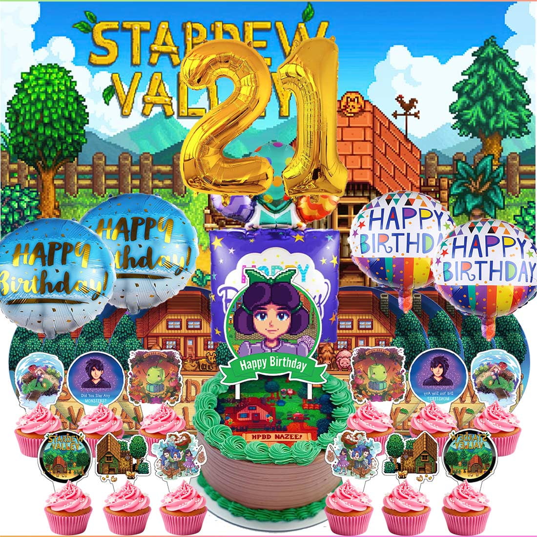 Stardew Valley 21th Tableware Balloons Cake Toppers Backdrop Banner ...