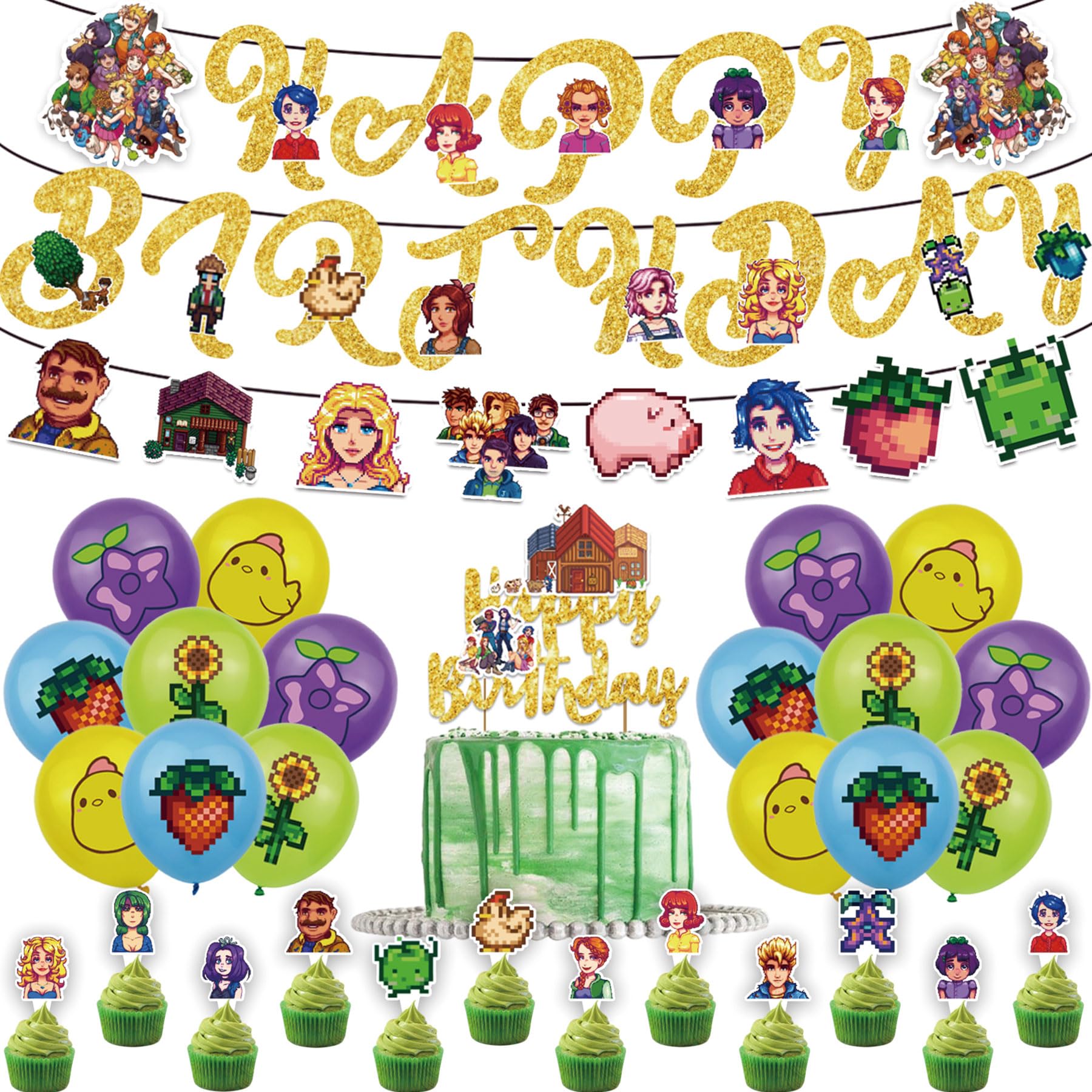 Stardew Valley Birthday FEV6 Party Decorations Simulation Game DIY Party Supplies Include HAPPY ...