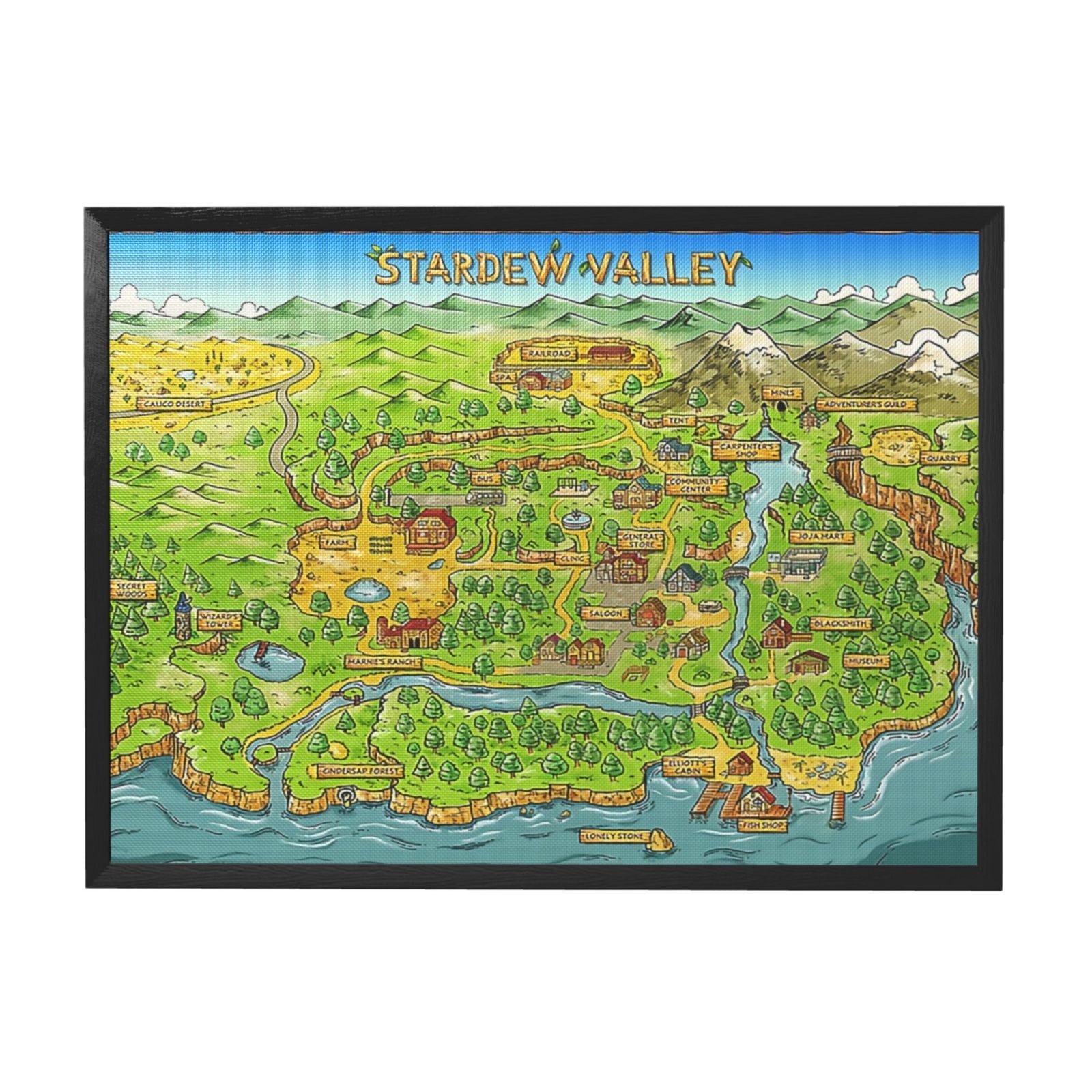 Stardew Valley Map Black Framed Canvas Wall Art Fashion Decor, 12x16in ...