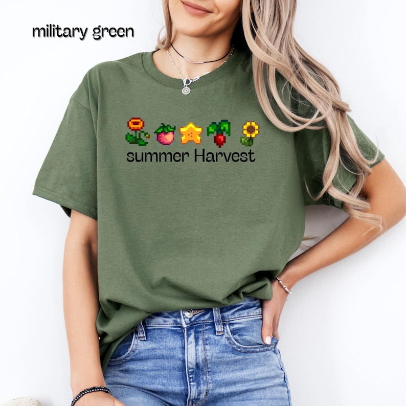 Stardew Valley Summer Tee – Cozy Gamer Shirt – Pixel Art Fruit ...