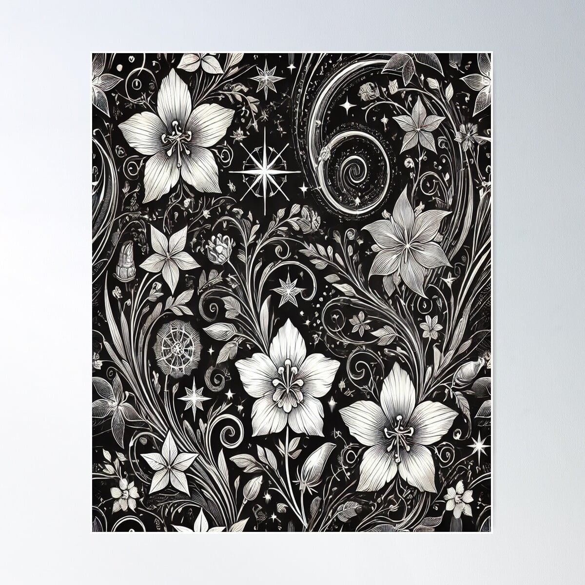 Stardust Blooms Poster Wall Art, Modern Wall Decor For Living Room ...