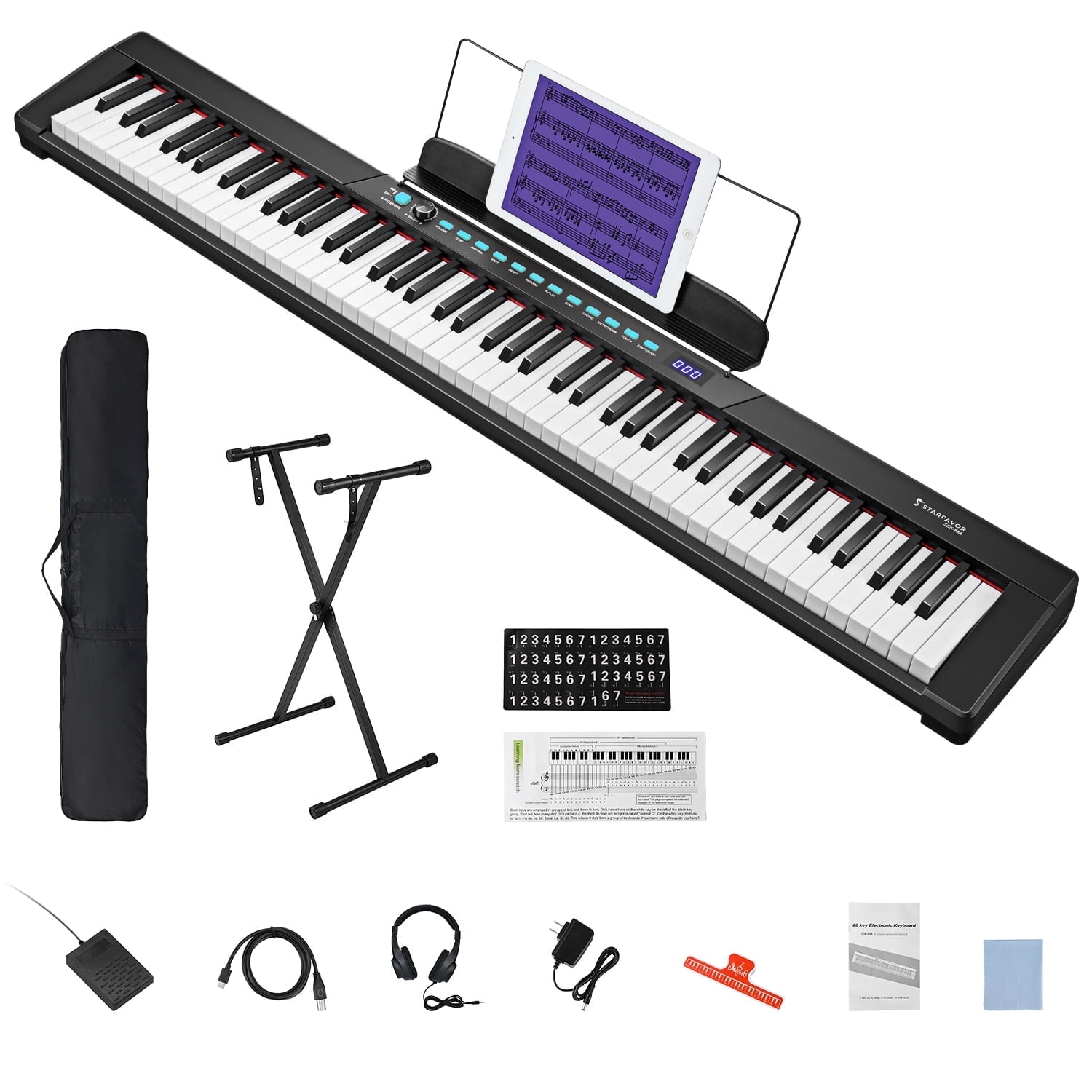 Starfavor 88-Key Portable Electronic Piano with Stand, Sustain Pedal ...