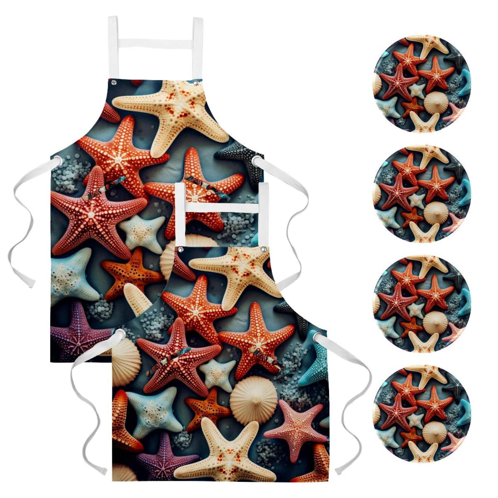Starfish 2 Pack Waterproof Chef Apron with Pockets and Badge Pin Set ...