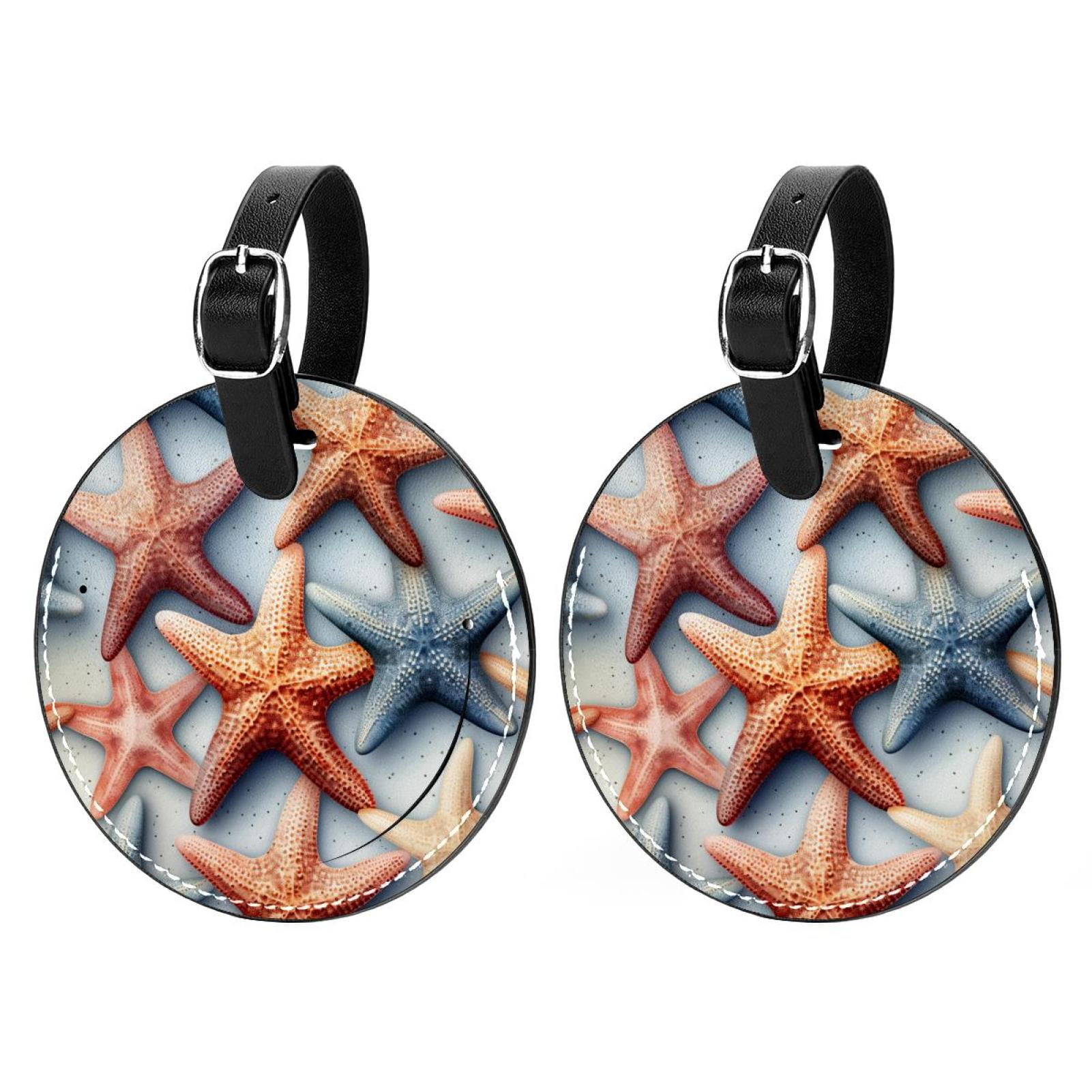 Starfish 2Pcs PU Leather Round Luggage Tags with Privacy Cover and Name ...