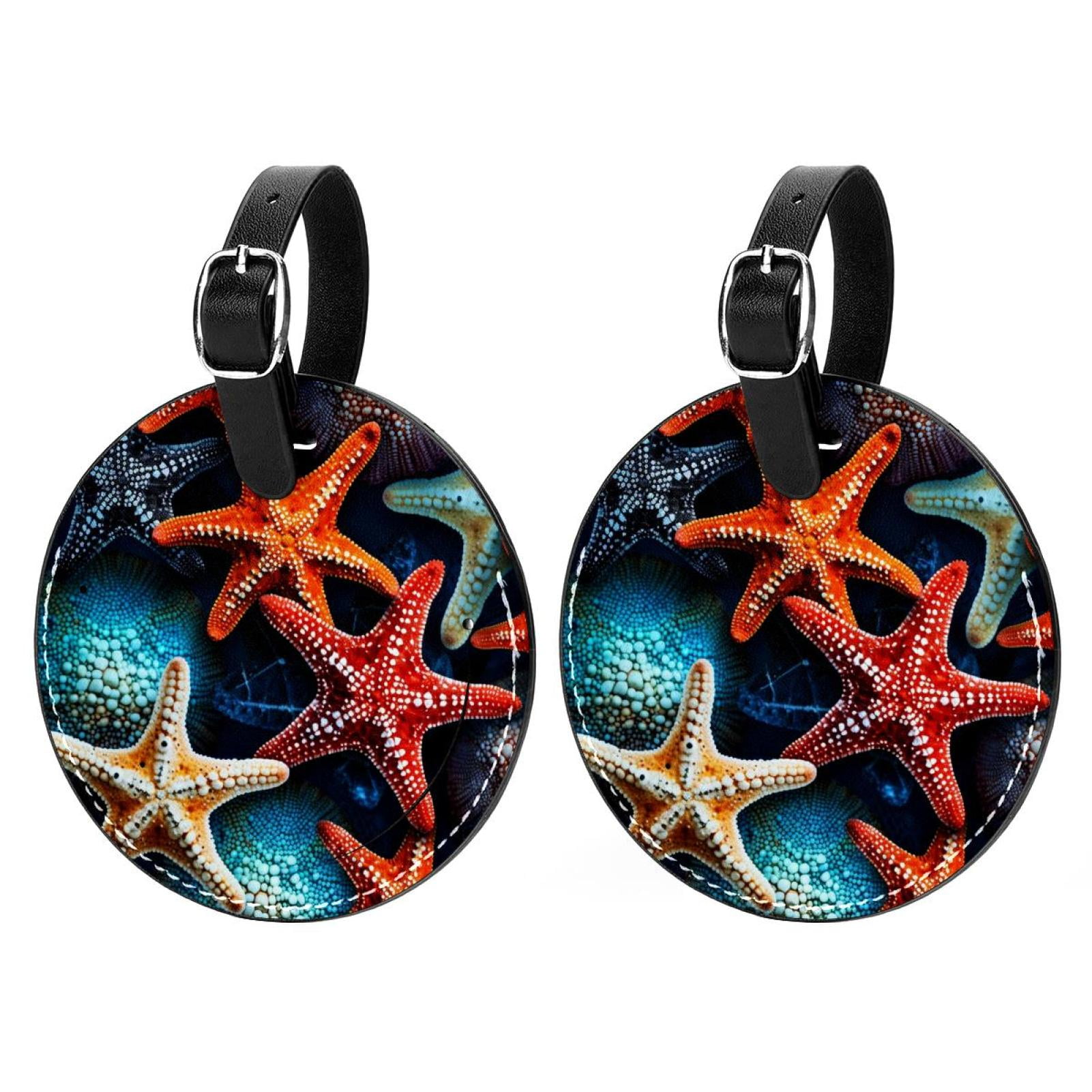 Starfish 2Pcs PU Leather Round Luggage Tags with Privacy Cover and Name ...