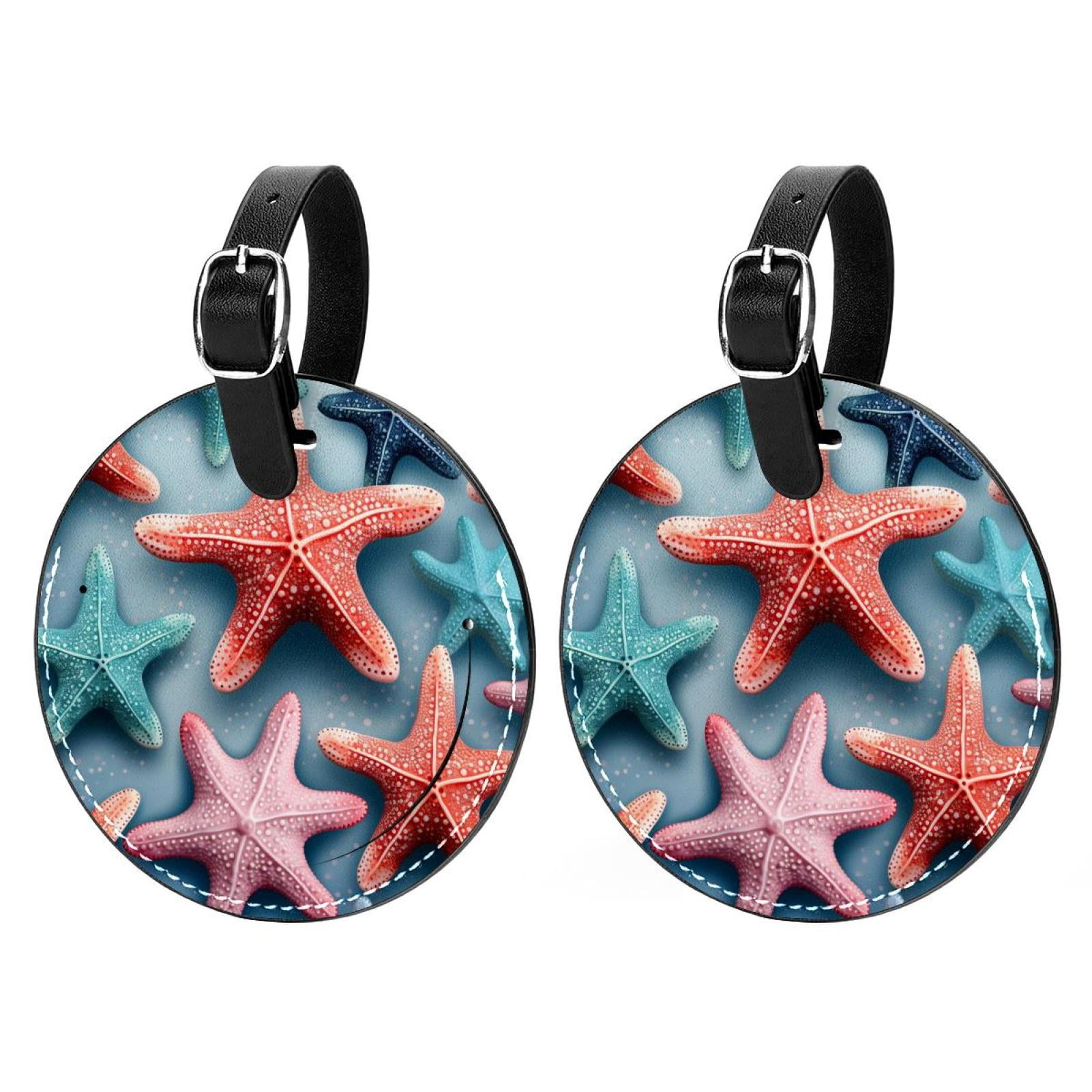 Starfish 2Pcs PU Leather Round Luggage Tags with Privacy Cover and Name ...