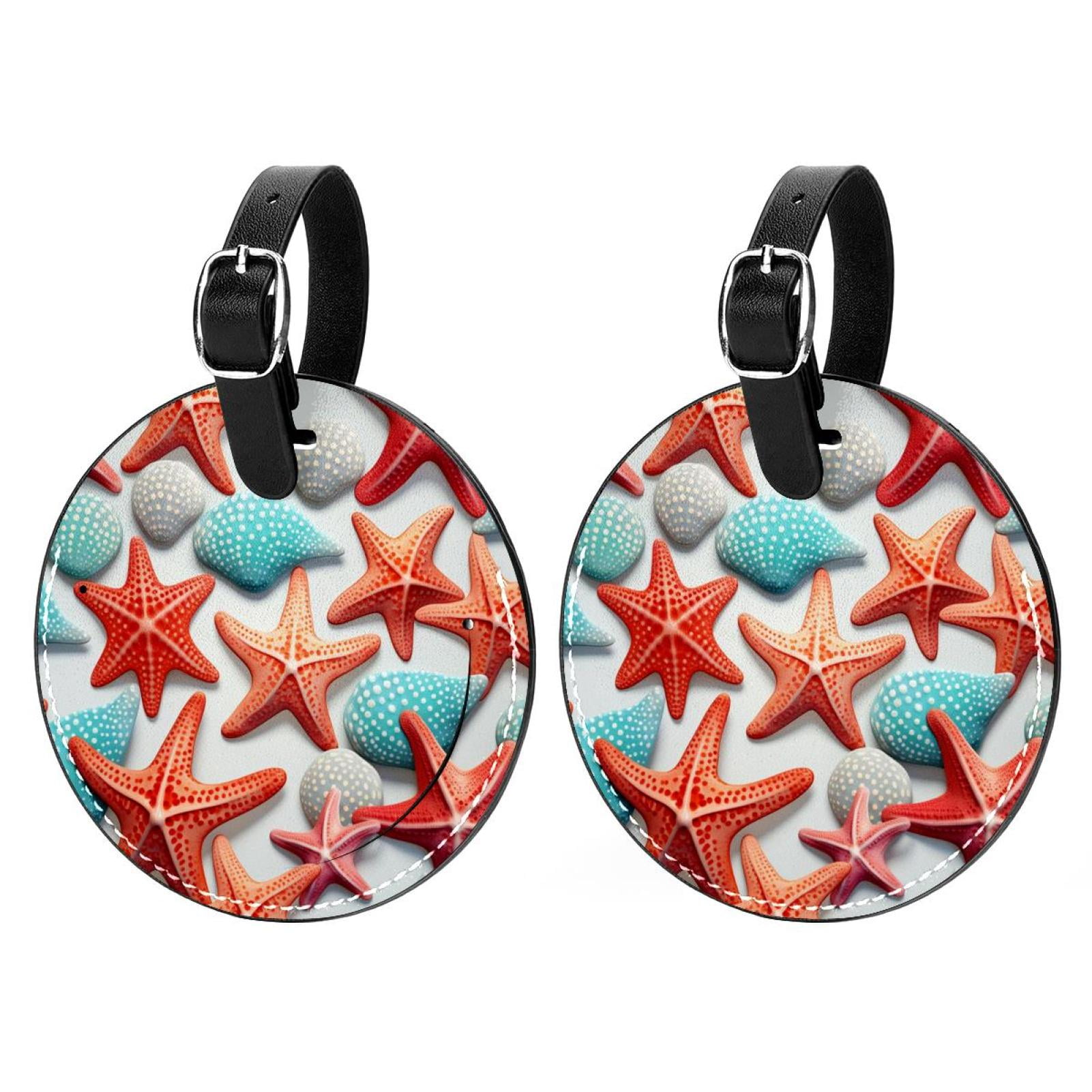 Starfish 2Pcs PU Leather Round Luggage Tags with Privacy Cover and Name ...