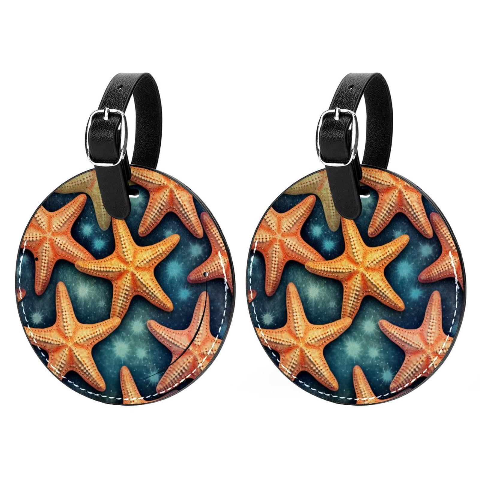 Starfish 2Pcs PU Leather Round Luggage Tags with Privacy Cover and Name ...