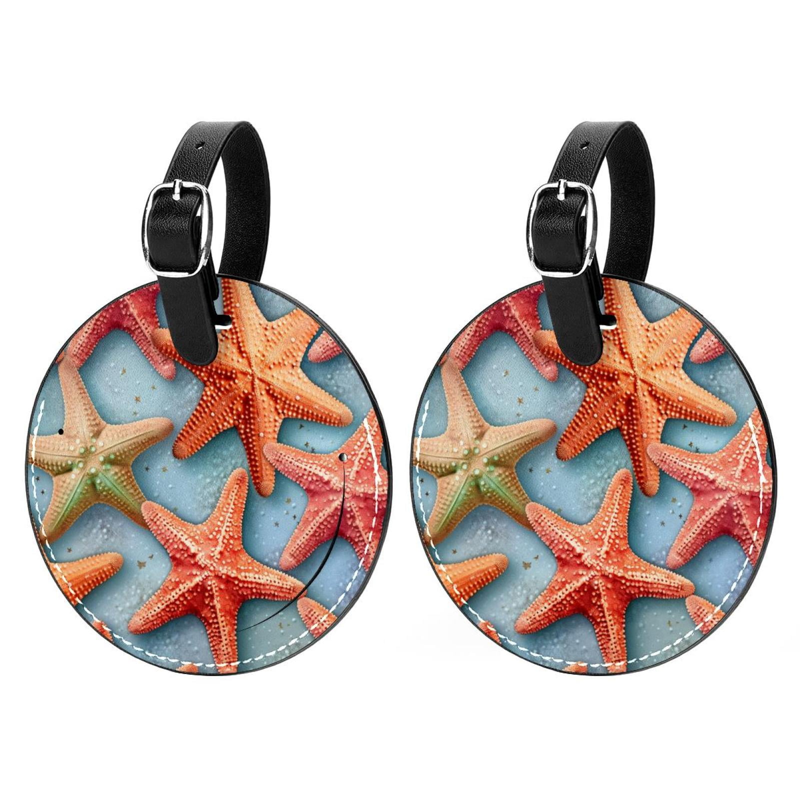 Starfish 2Pcs PU Leather Round Luggage Tags with Privacy Cover and Name ...