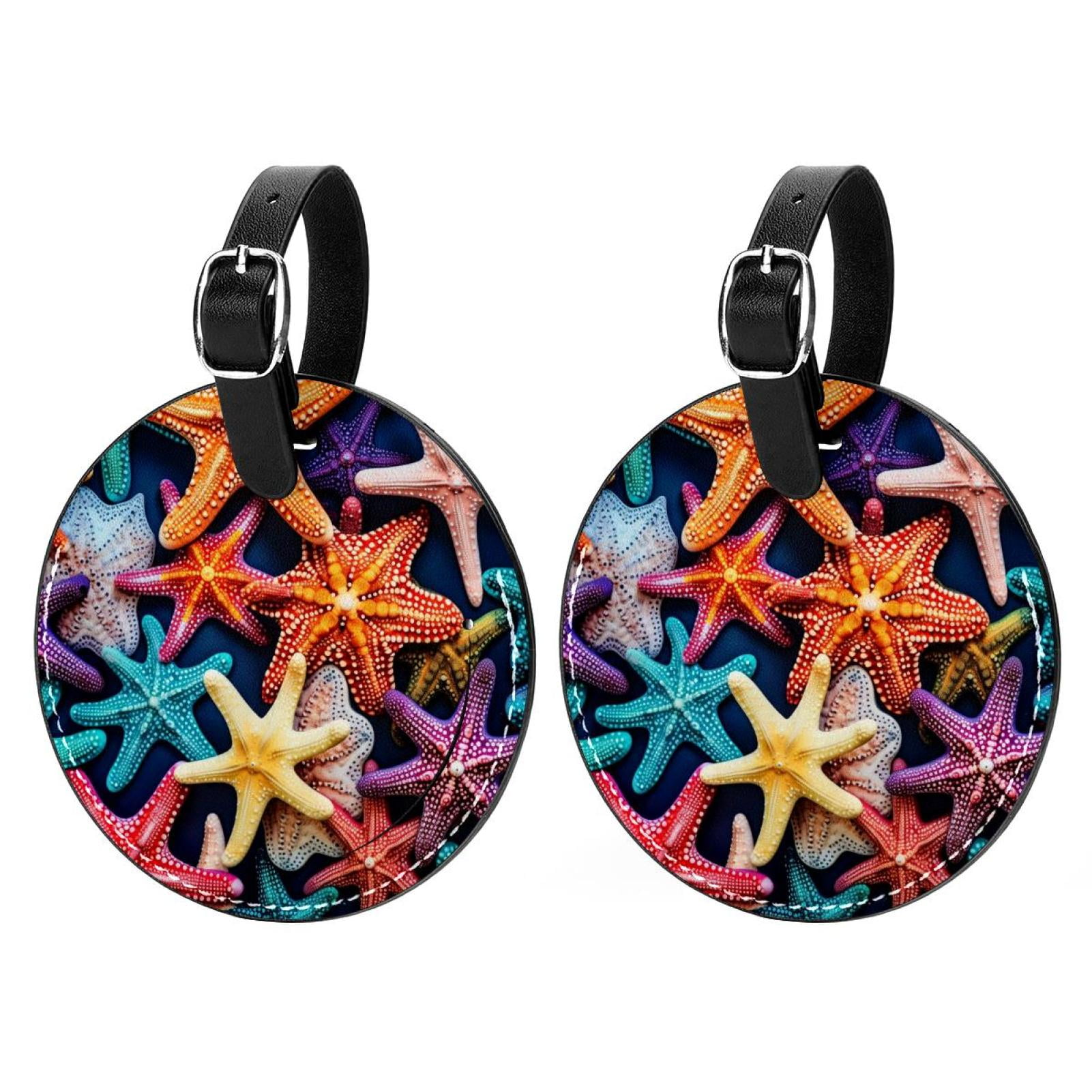 Starfish 2Pcs PU Leather Round Luggage Tags with Privacy Cover and Name ...