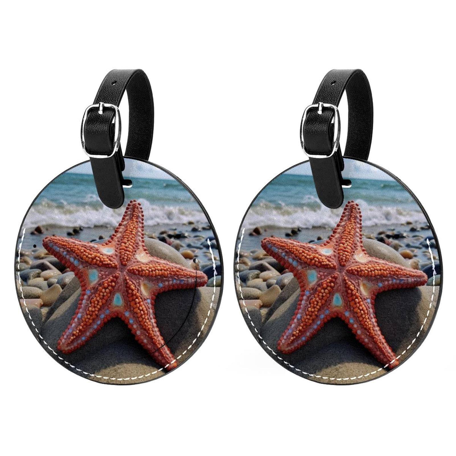 Starfish 2Pcs PU Leather Round Luggage Tags with Privacy Cover and Name ...