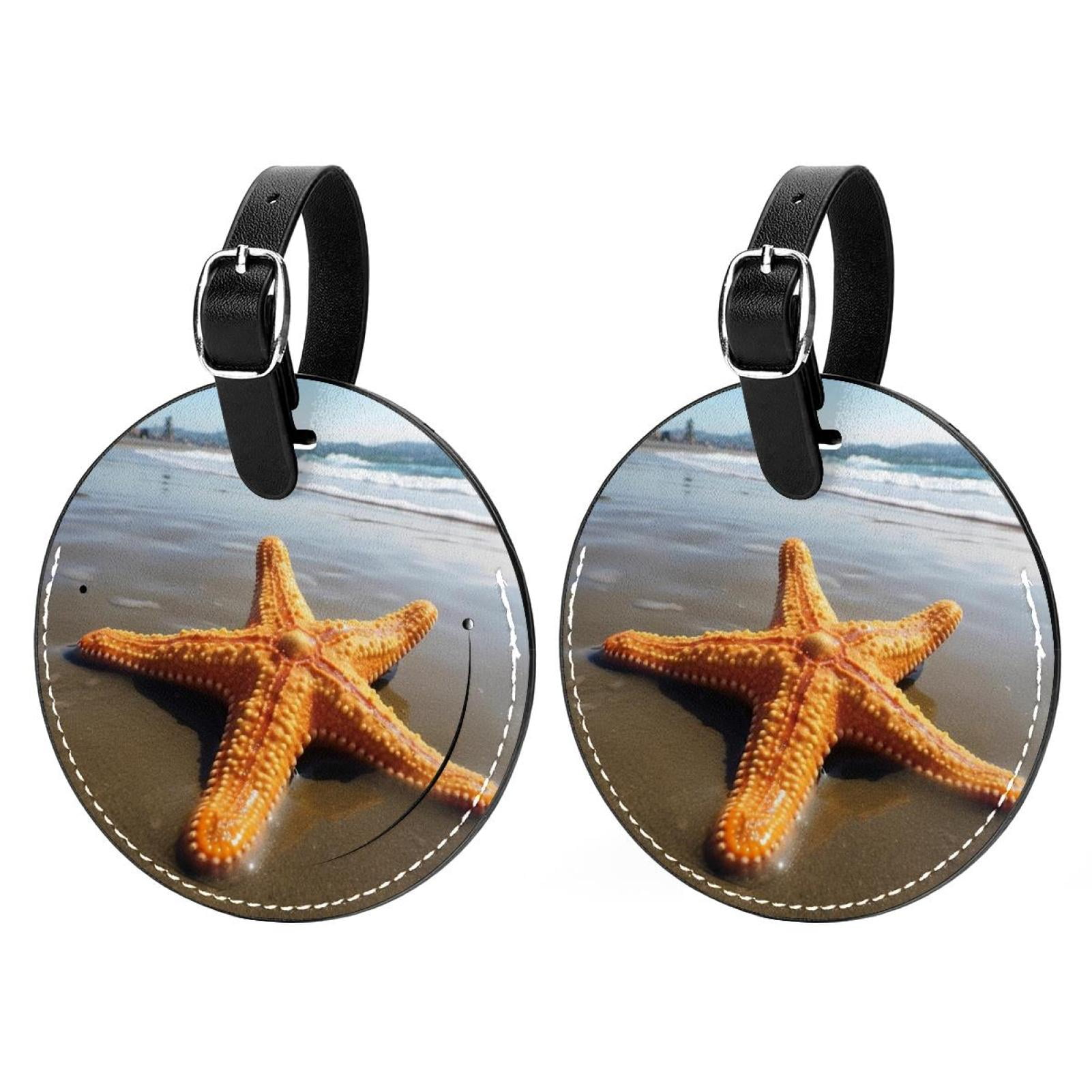 Starfish 2pcs PU Leather Round Bag Tags with Privacy Cover and Name ID ...