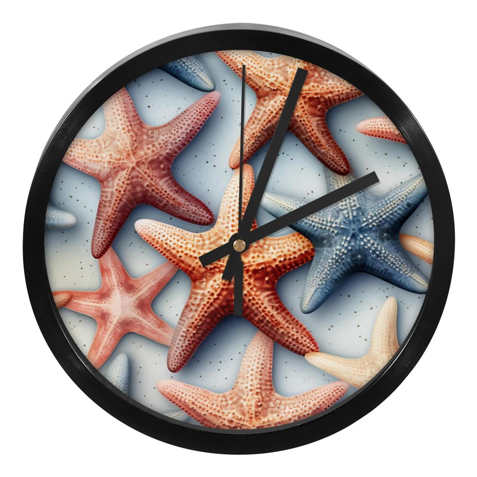 Starfish 9.8-Inch Round Wall Clock, Silent Non-Ticking Digital Clock ...