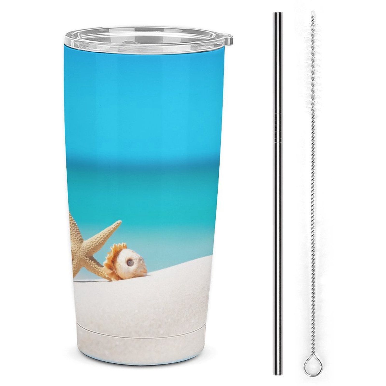 Starfish And Shell on Beach Tumbler Print 20oz Stainless Steel Coffee ...