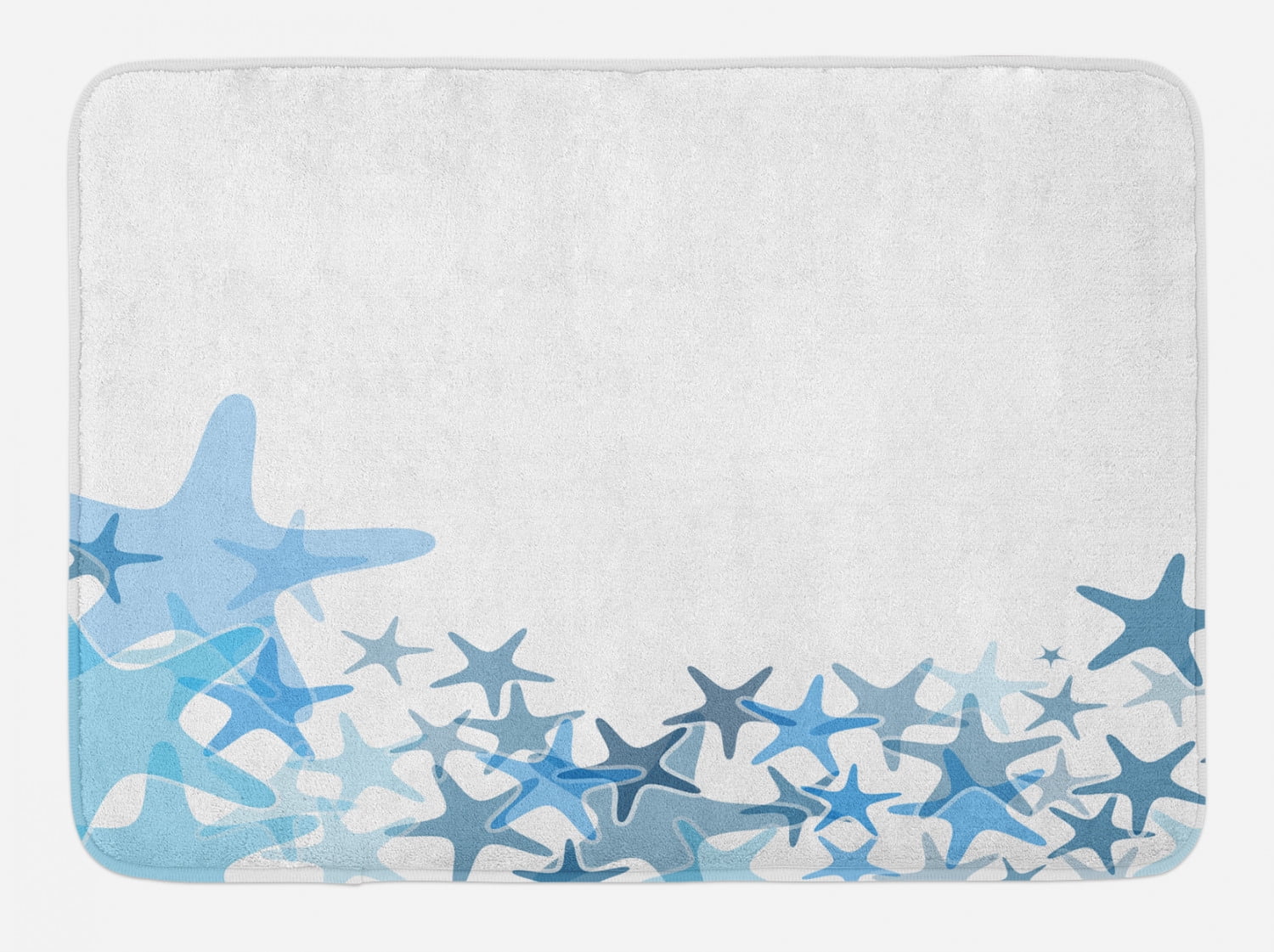 Starfish Bath Mat, Hand Drawn Seastar Silhouettes in Blue Tones with ...