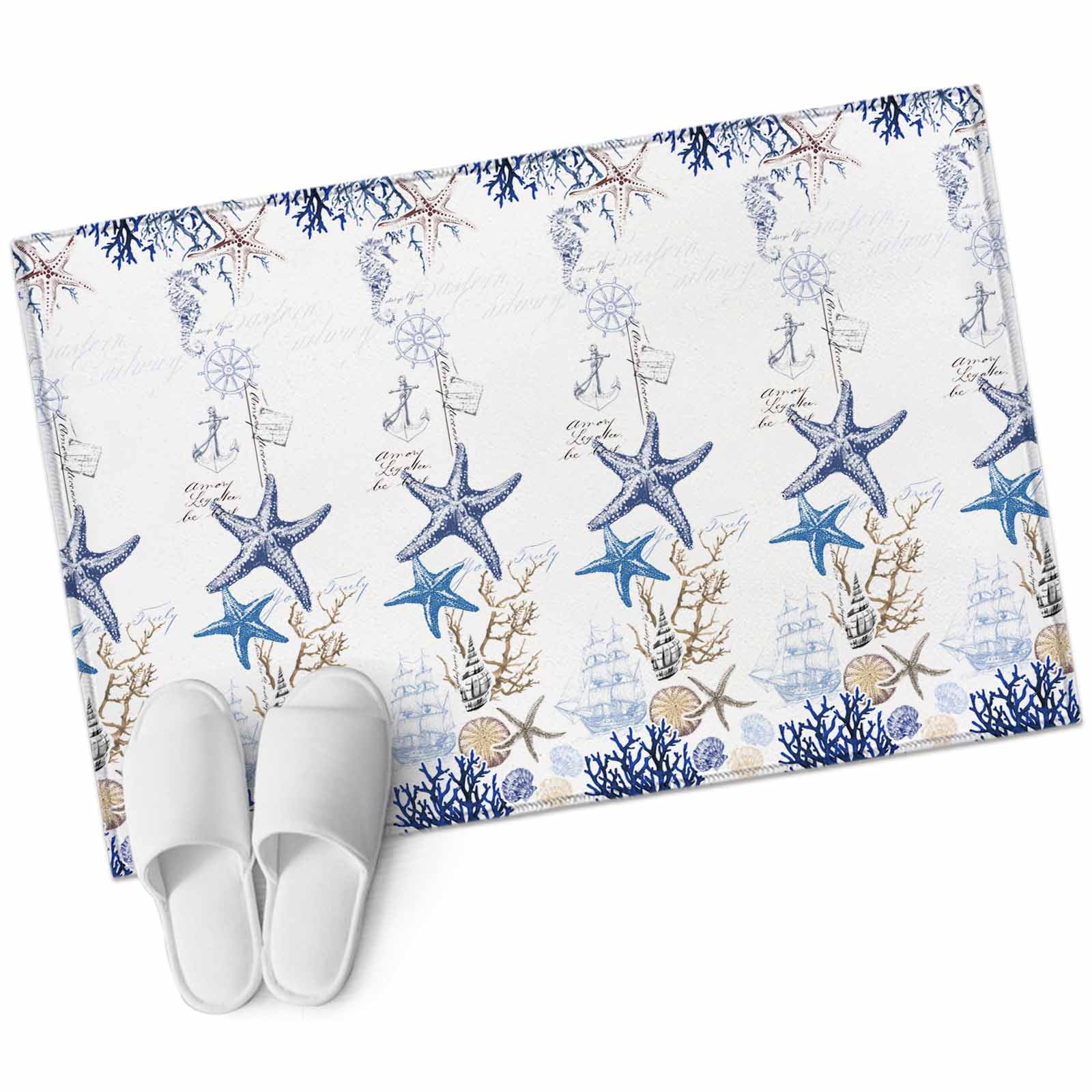 Starfish Bathroom Mat 2x3 FT, Non Slip Small Kitchen Mat, Blue Ocean ...