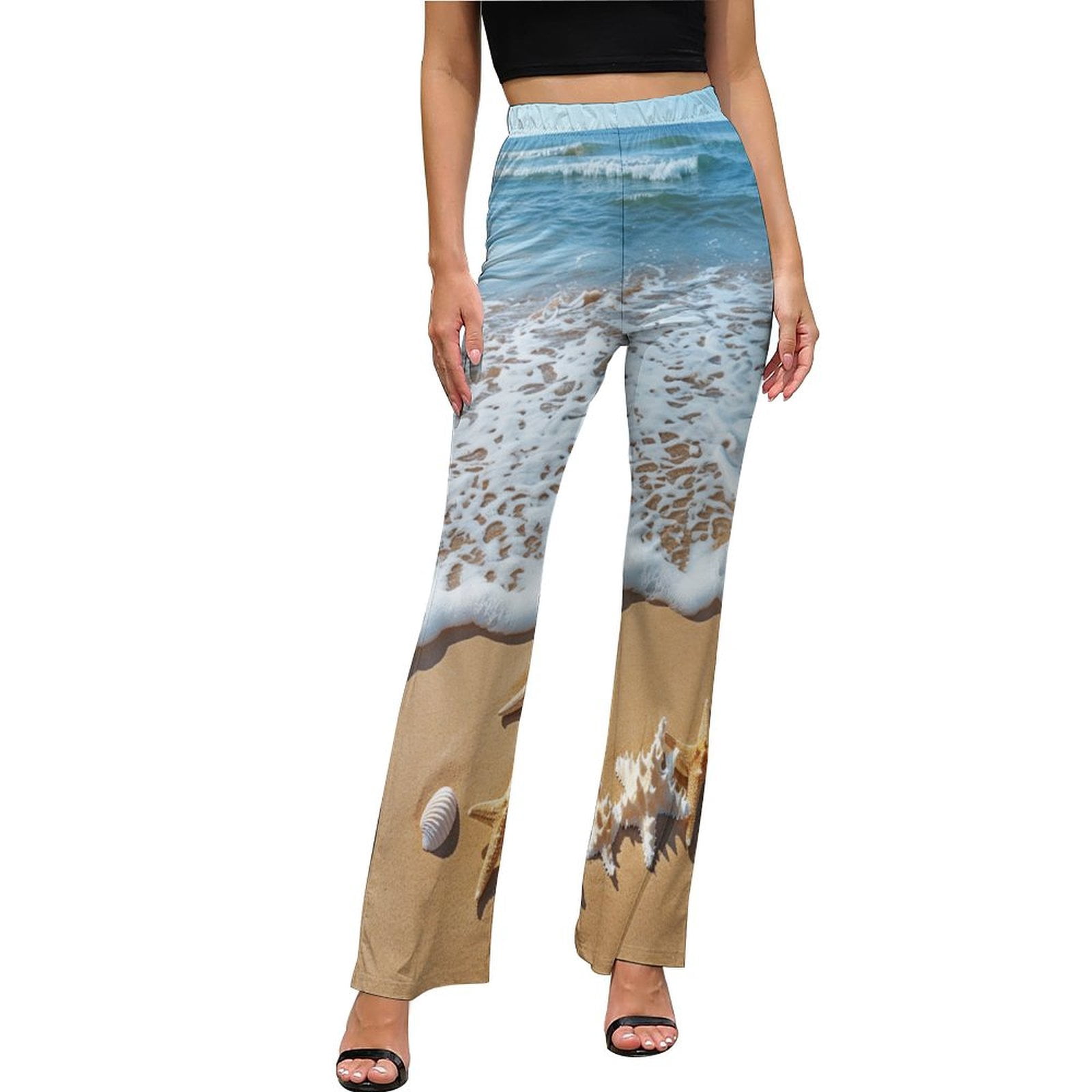 Starfish Beach High Waisted Casual Flared Trousers Summer Home Pants ...