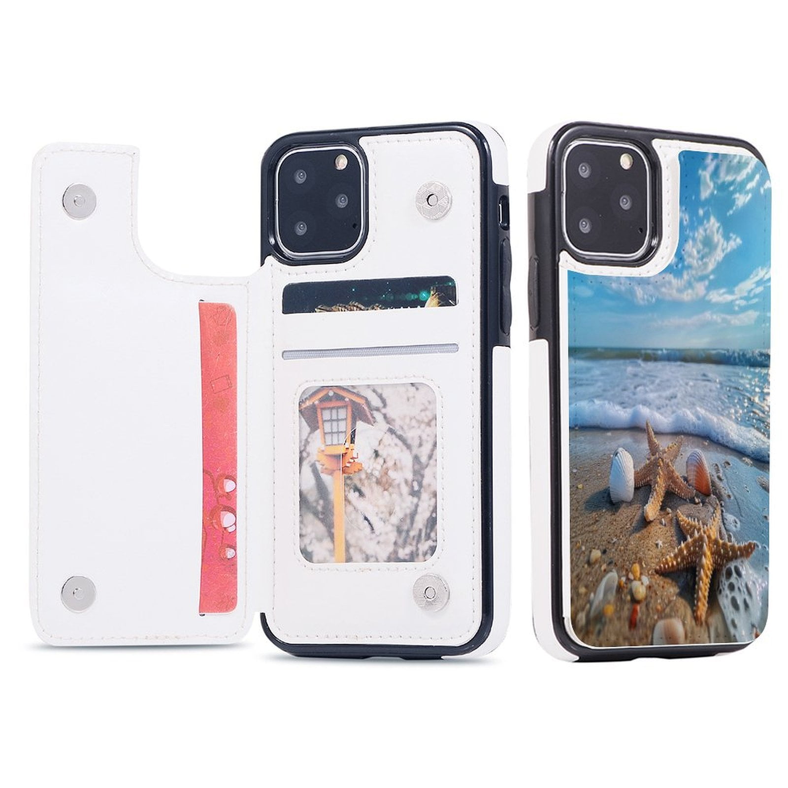 Starfish Beach Leather Wallet Case for iPhone 16 15 14 13 12 11 Pro Max Wallet Case Card Holder ...