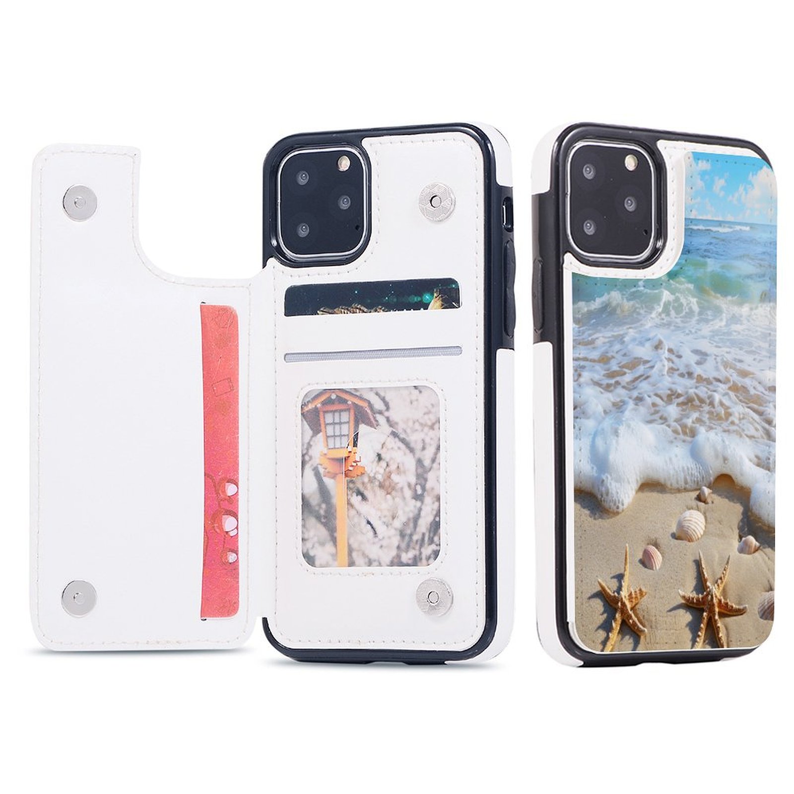 Starfish Beach Leather Wallet Case for iPhone 16 15 14 13 12 11 Pro Max ...