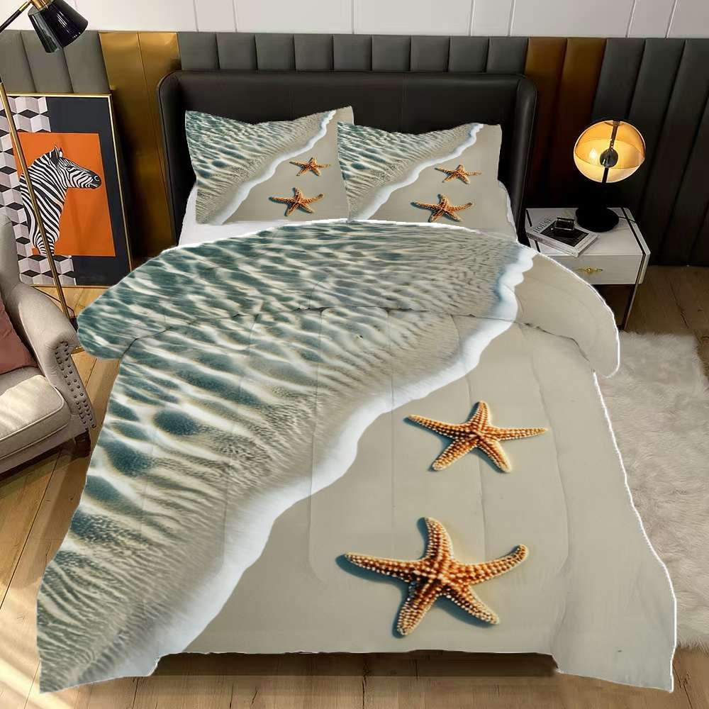 Starfish Beach Pattern Comforter Set Full Size Bedding Set For Travl ...
