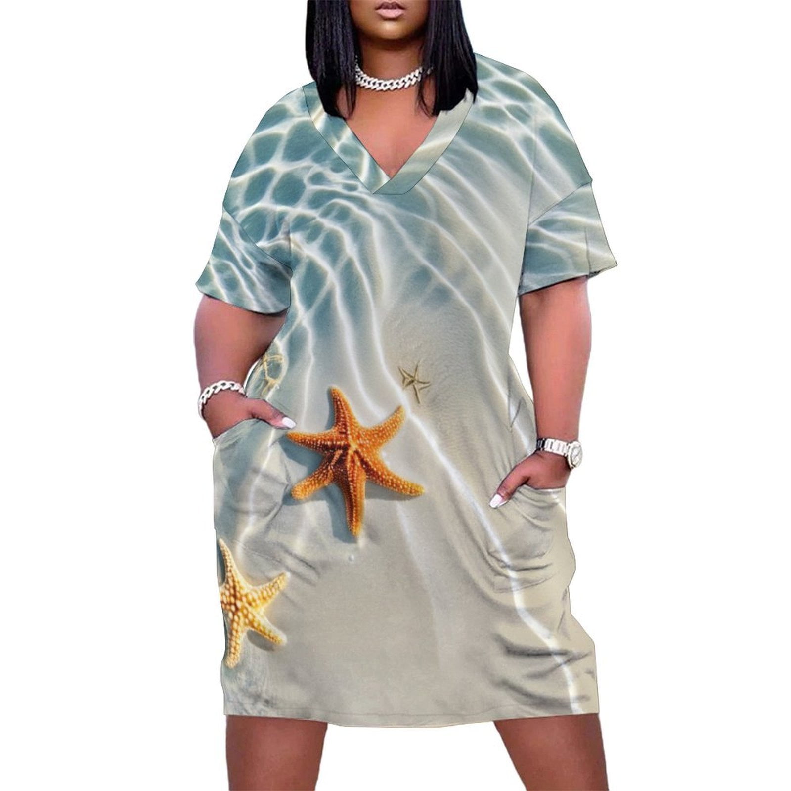 Starfish Beach Pattern Loose Pocket Dress Dresses Summer Summer Dresses ...