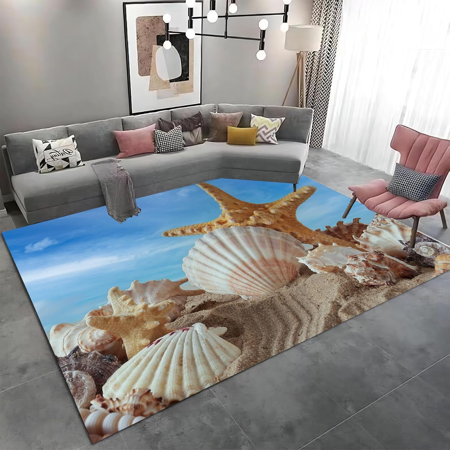 Starfish Beach Shells Sea Turtle Area Rug Ocean Themed Rug Bedroom Rug ...