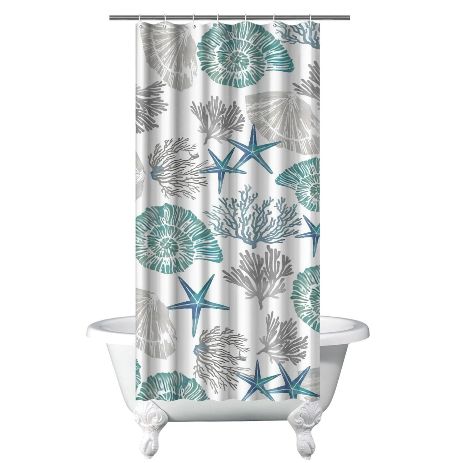 Starfish Beach Shower Curtain with Nautical Seashells, Seahorse, Fish ...