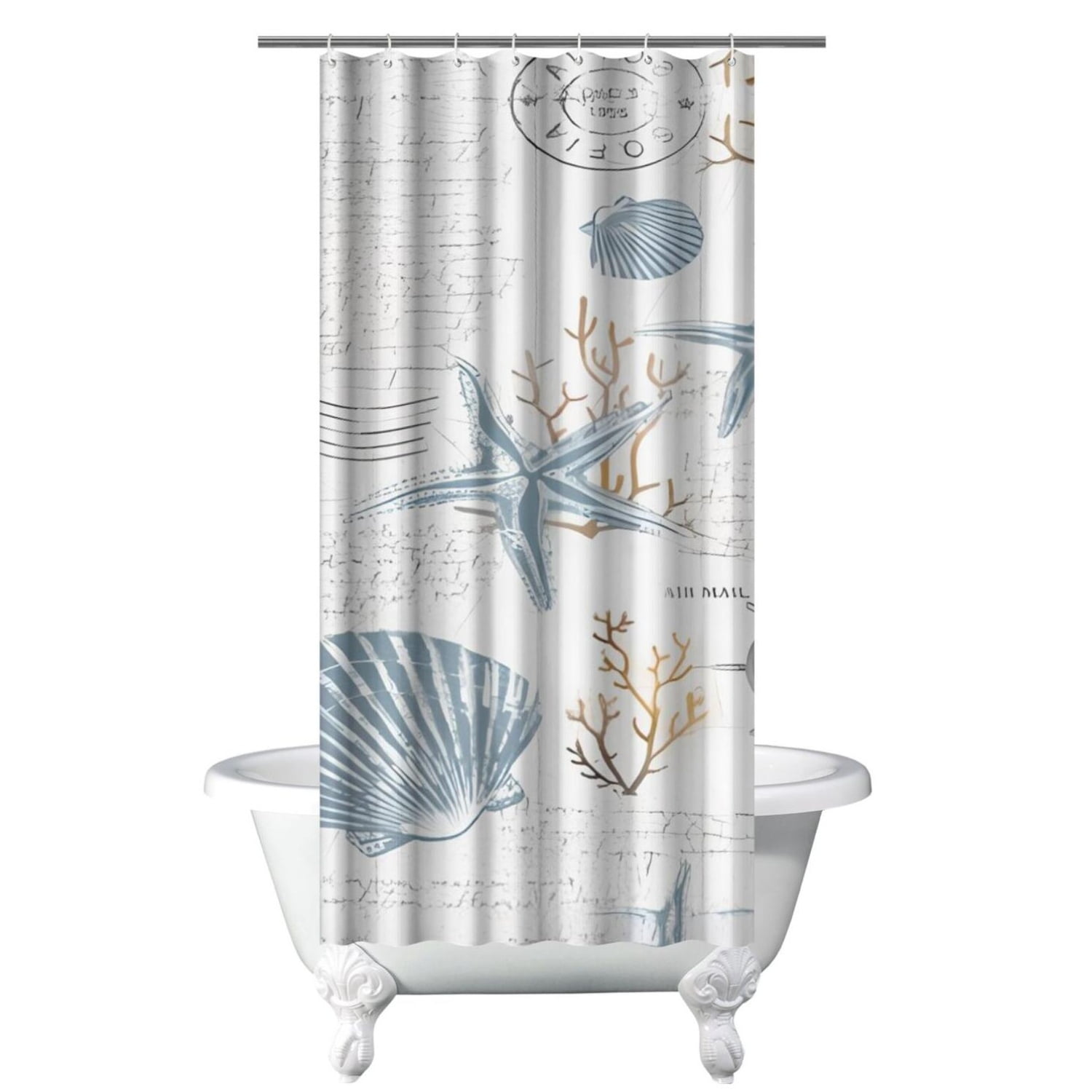 Starfish Beach Shower Curtain with Nautical Seashells, Seahorse, Fish ...