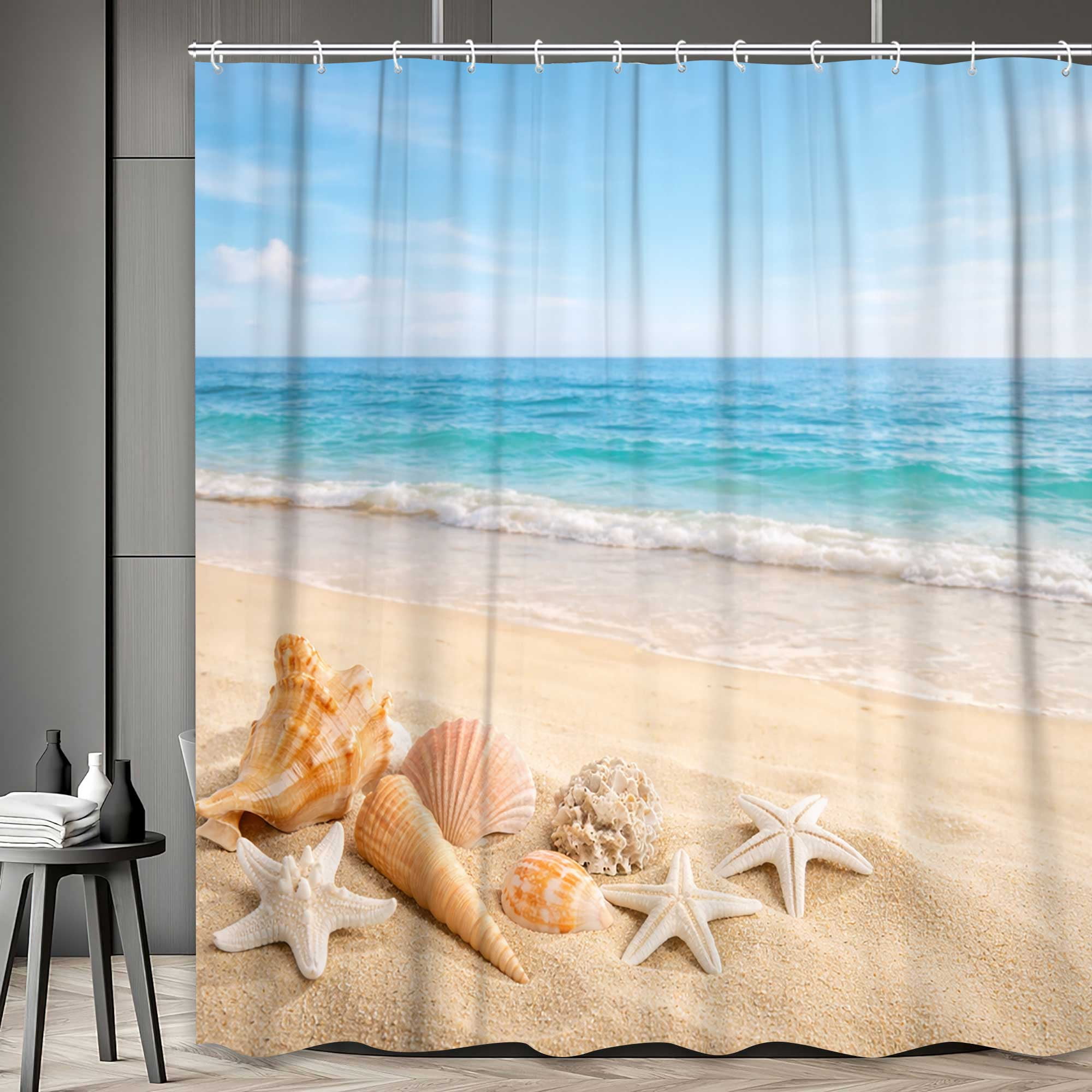 Starfish Beach Theme Aquatic Print Shower Curtain, Nautical Tropical ...