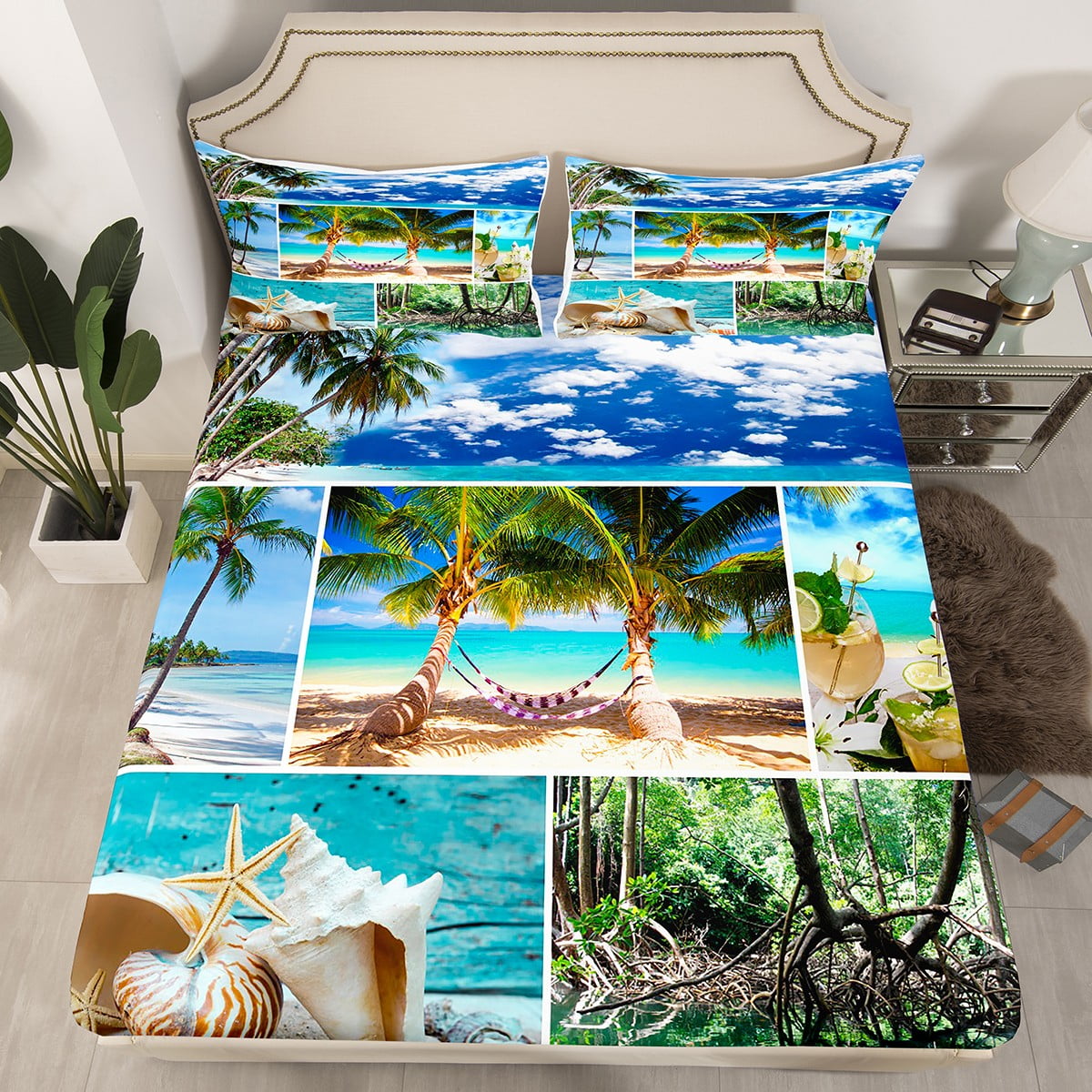 Starfish Bed Sheets Beaches Bedding Set for Women Adults Boys,Blue ...