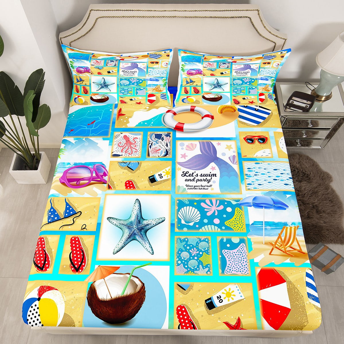 Starfish Bed Sheets Beaches Bedding Set for Women Adults Boys,Blue ...