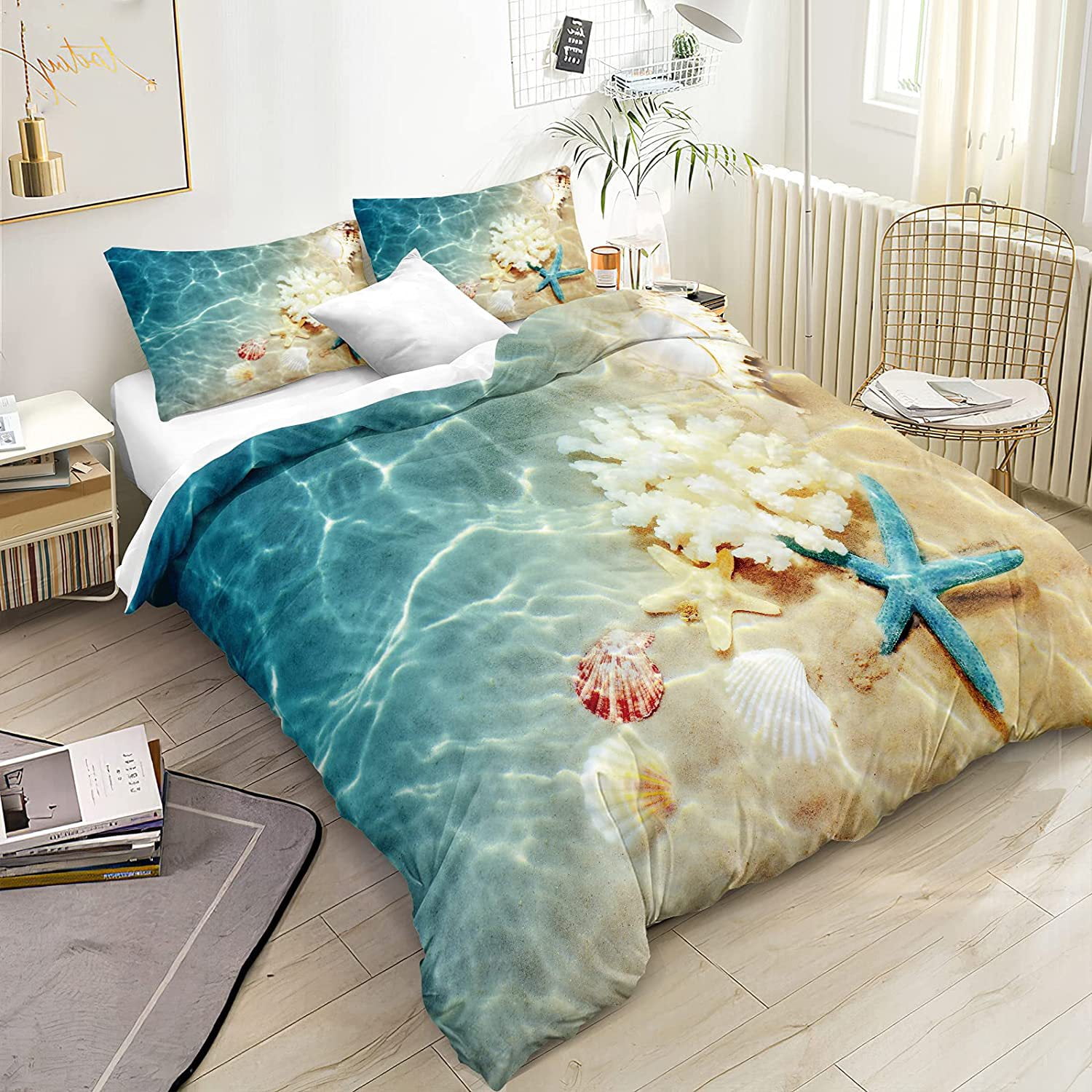 Starfish Bedding Set Boys Ocean Theme Duvet Cover Twin Size, Shell ...