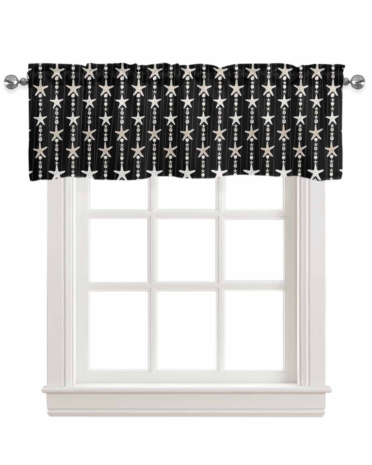 Starfish Black Kitchen Valances for Windows Farmhouse Linen Window ...