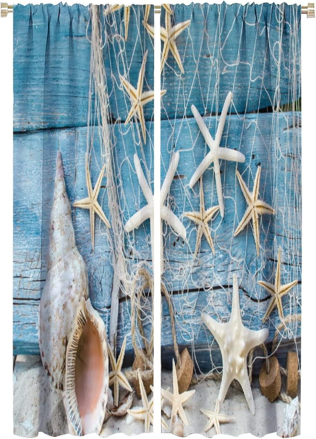 Starfish Blackout Curtains Tropical Beach Fishing Net Conch Starfish ...