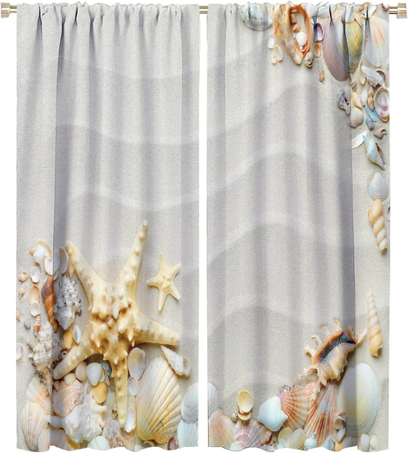 Starfish Blackout Windows Curtains, Seacoast with Sand with Colorful ...