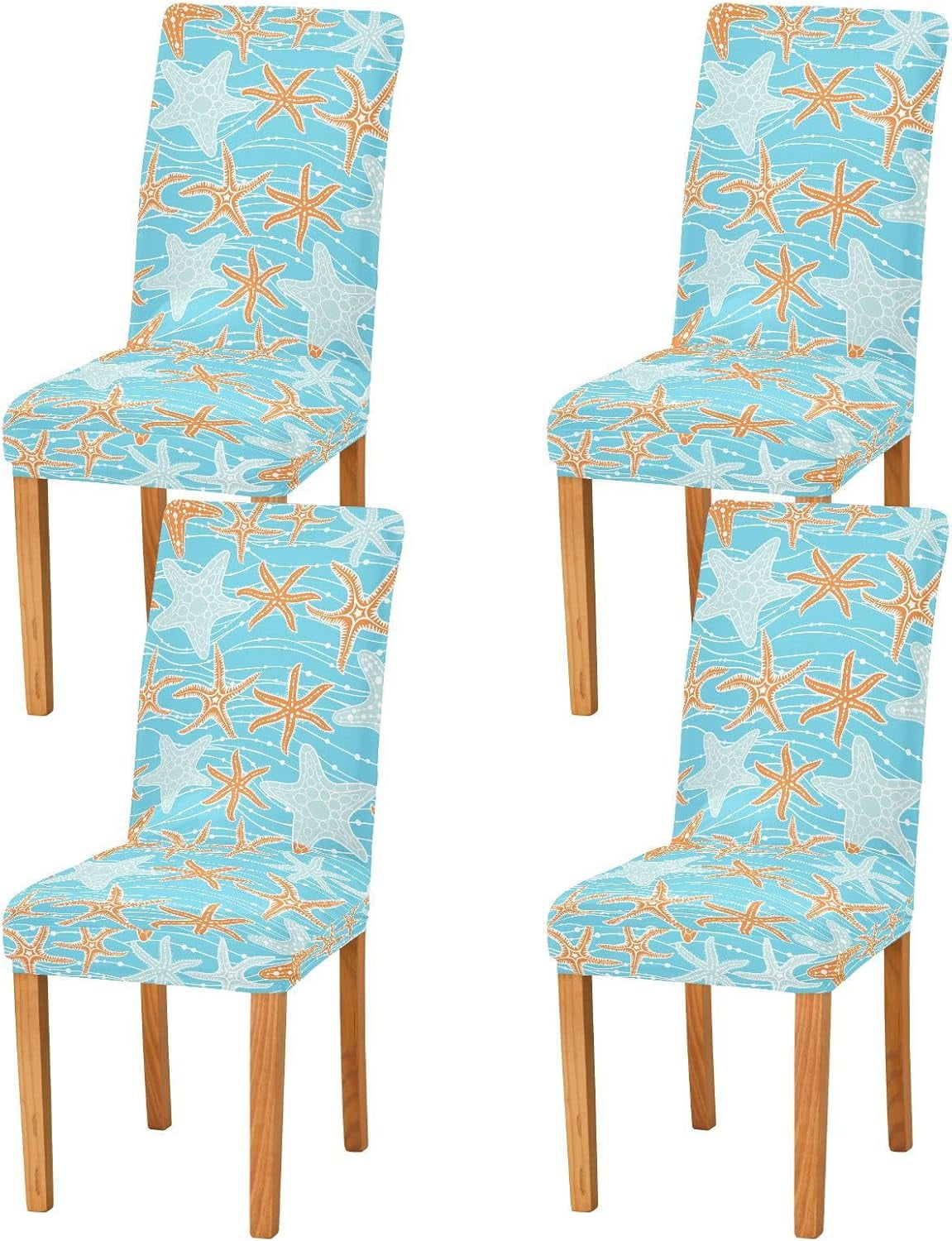 Starfish Blue Wave Dining Chair Covers Set of 4, Stretch Kitchen Chair ...