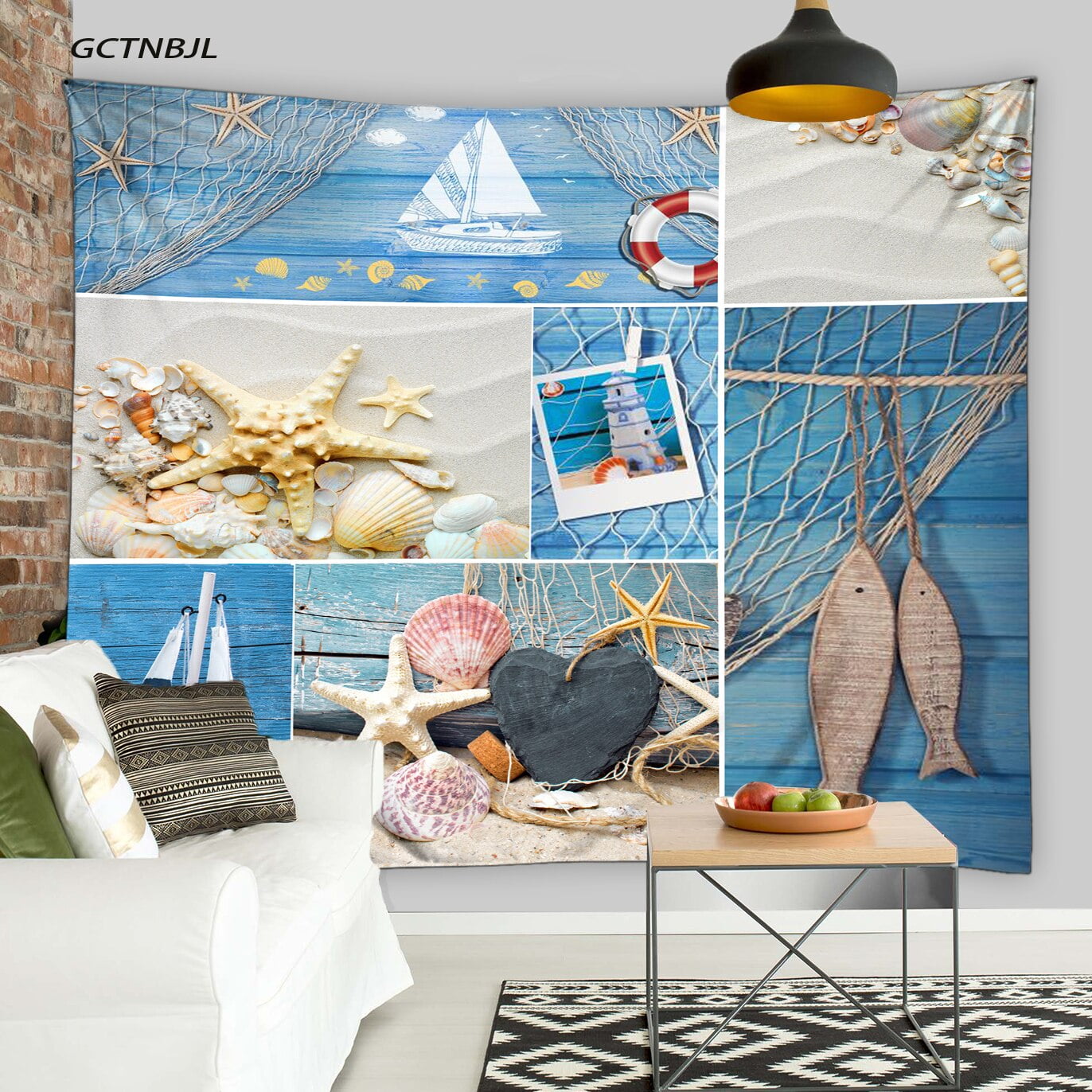 Starfish Blue Wood Planks Tapestry Marine Theme Modern Creative Home ...