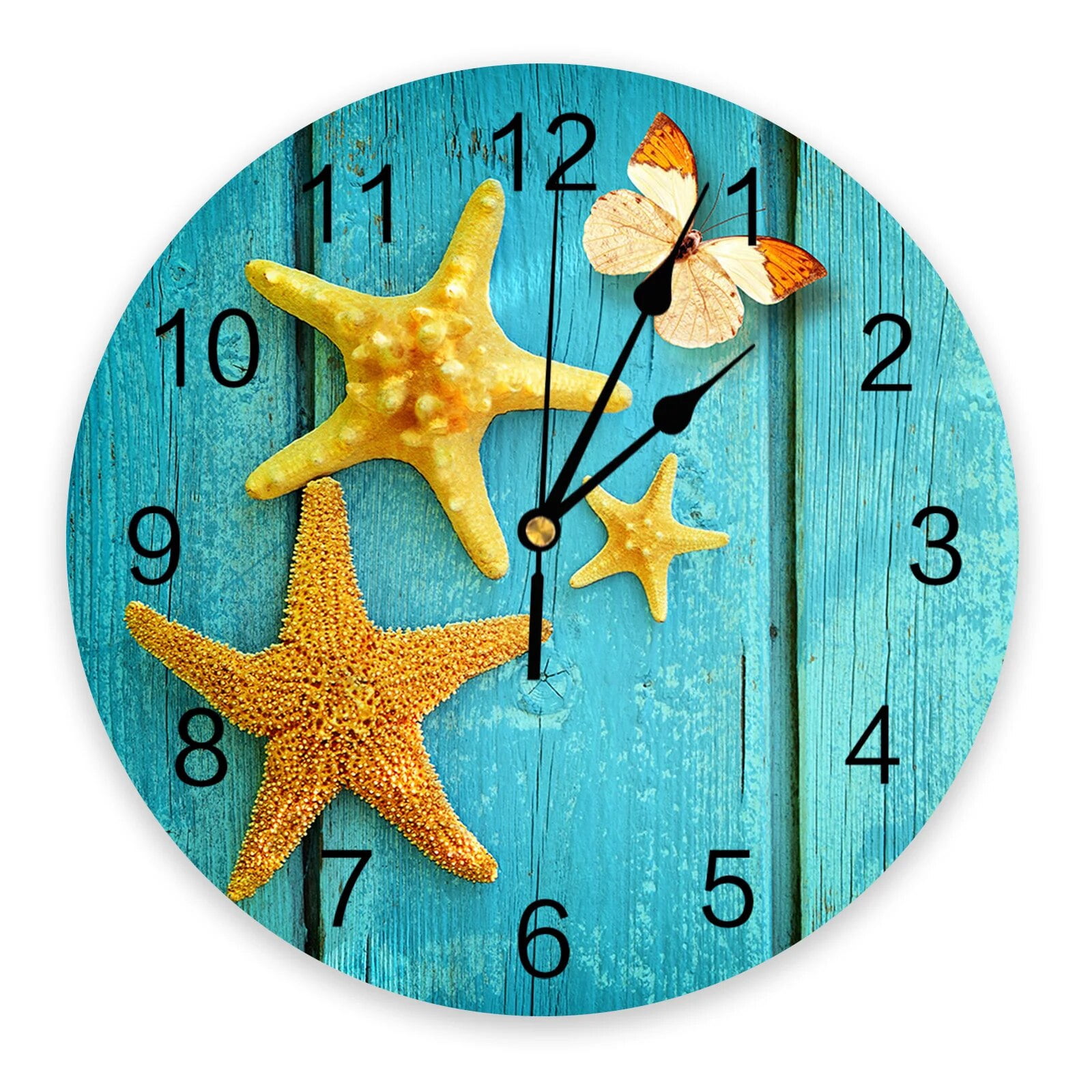 Starfish Butterfly Wood Grain Clocks Wall Home Decor Modern Kitchen ...
