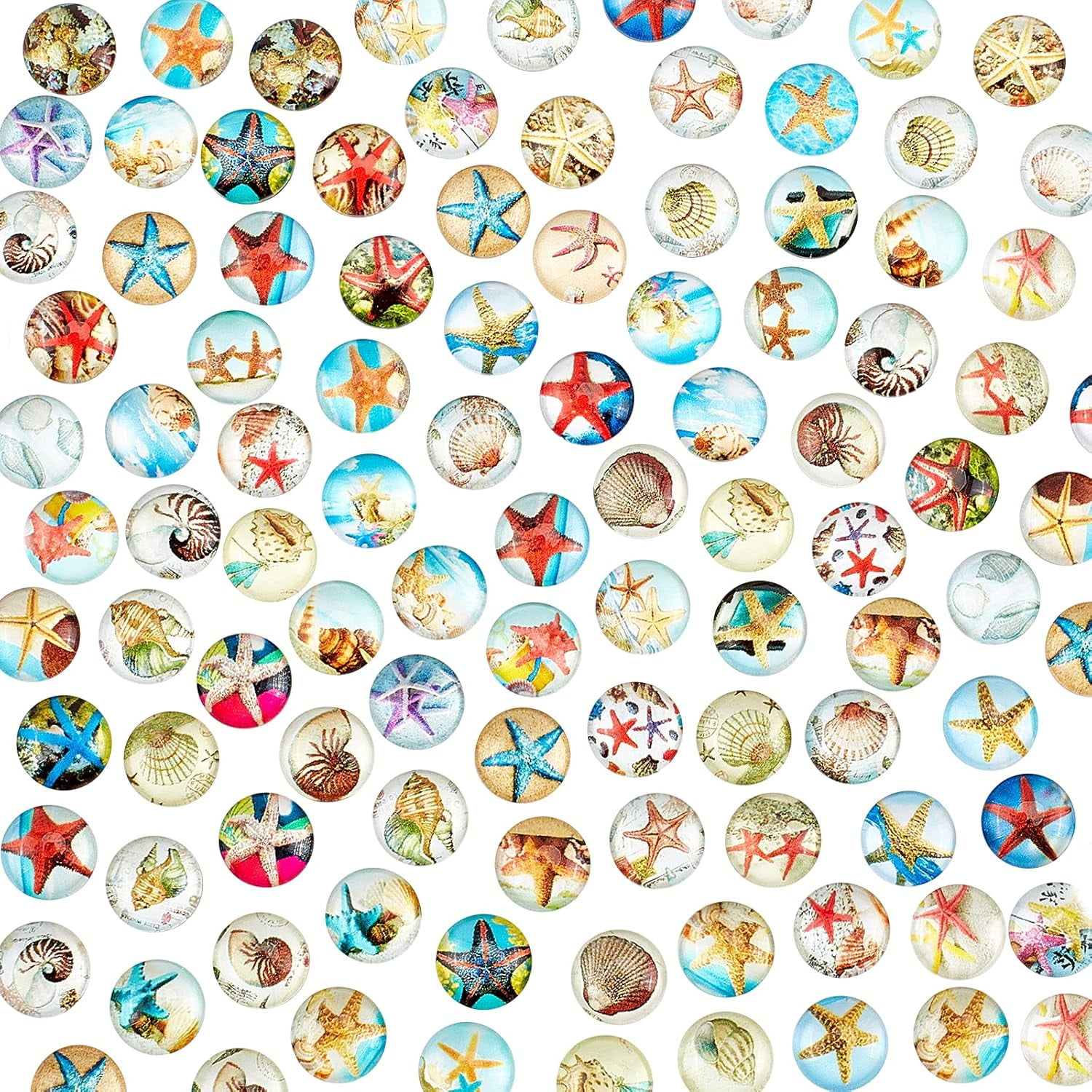 Starfish Cabochons 100pcs 50 Styles 10mm Flatback Shell Glass Tiles ...