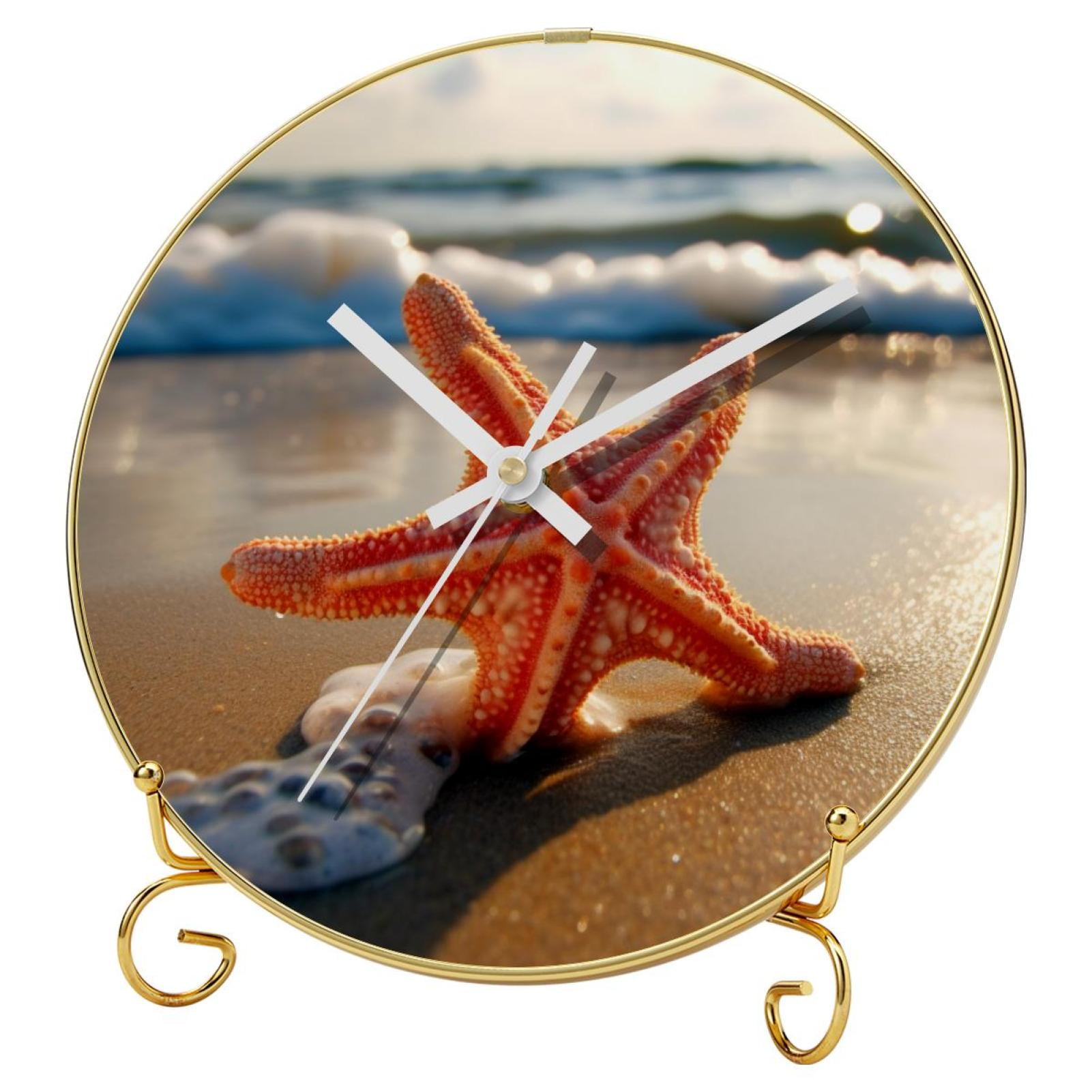 Starfish Classic Round Wall Clocks with Printed Design, Hooks, and Gold ...